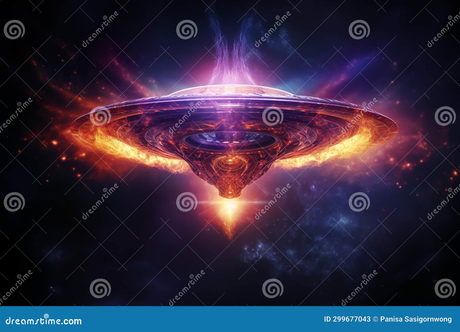 Spaceship Floating in the Galaxy with Burning Fire, Ai Generated Stock ...