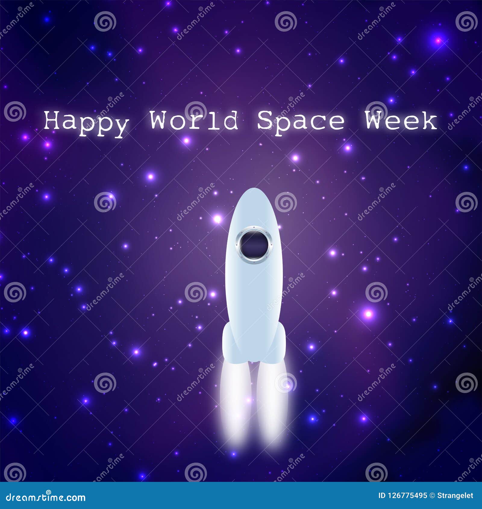 Spaceship is Flying in an Outer Space, Happy World Space Week Text ...