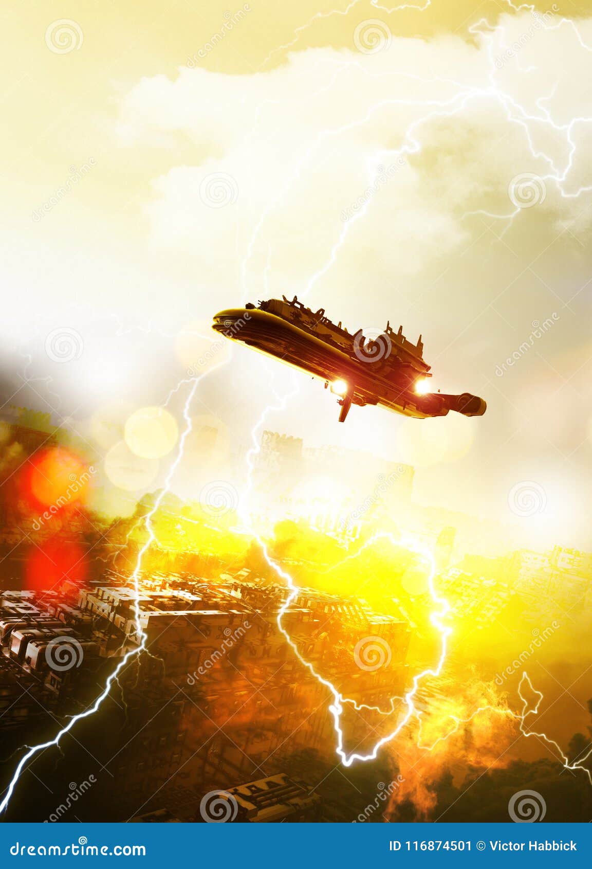 Spaceship over planet stock illustration. Illustration of structure ...