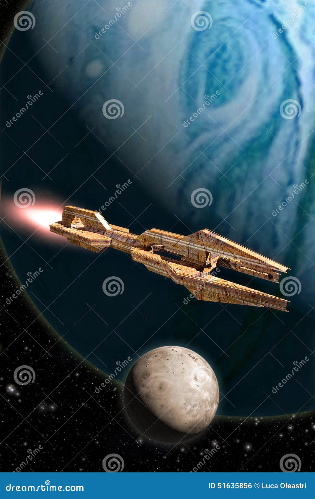 Spaceship and Gas Giant Planet Stock Illustration - Illustration of ...