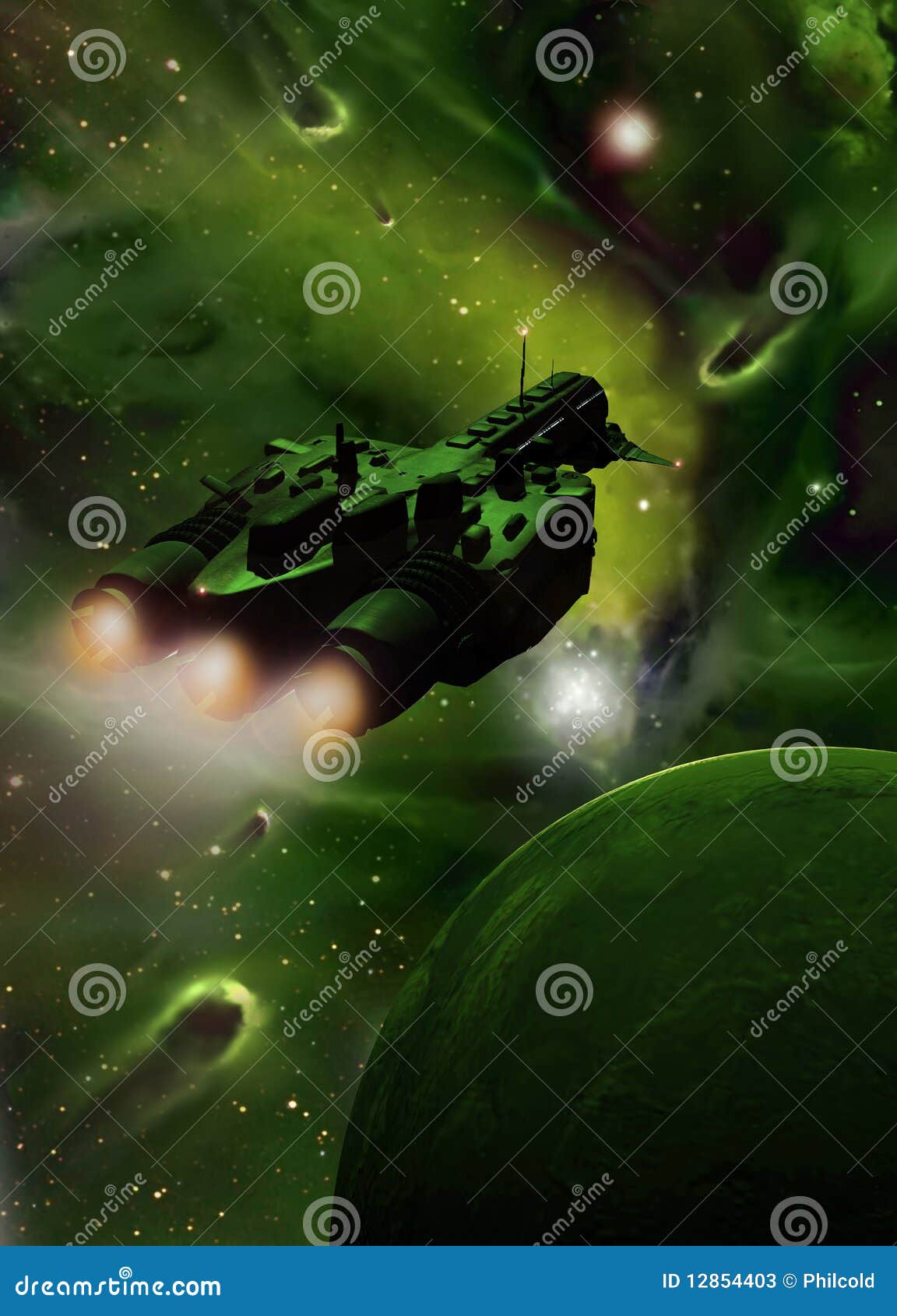 Spaceship Approaches The Earth Stock Illustration | CartoonDealer.com ...