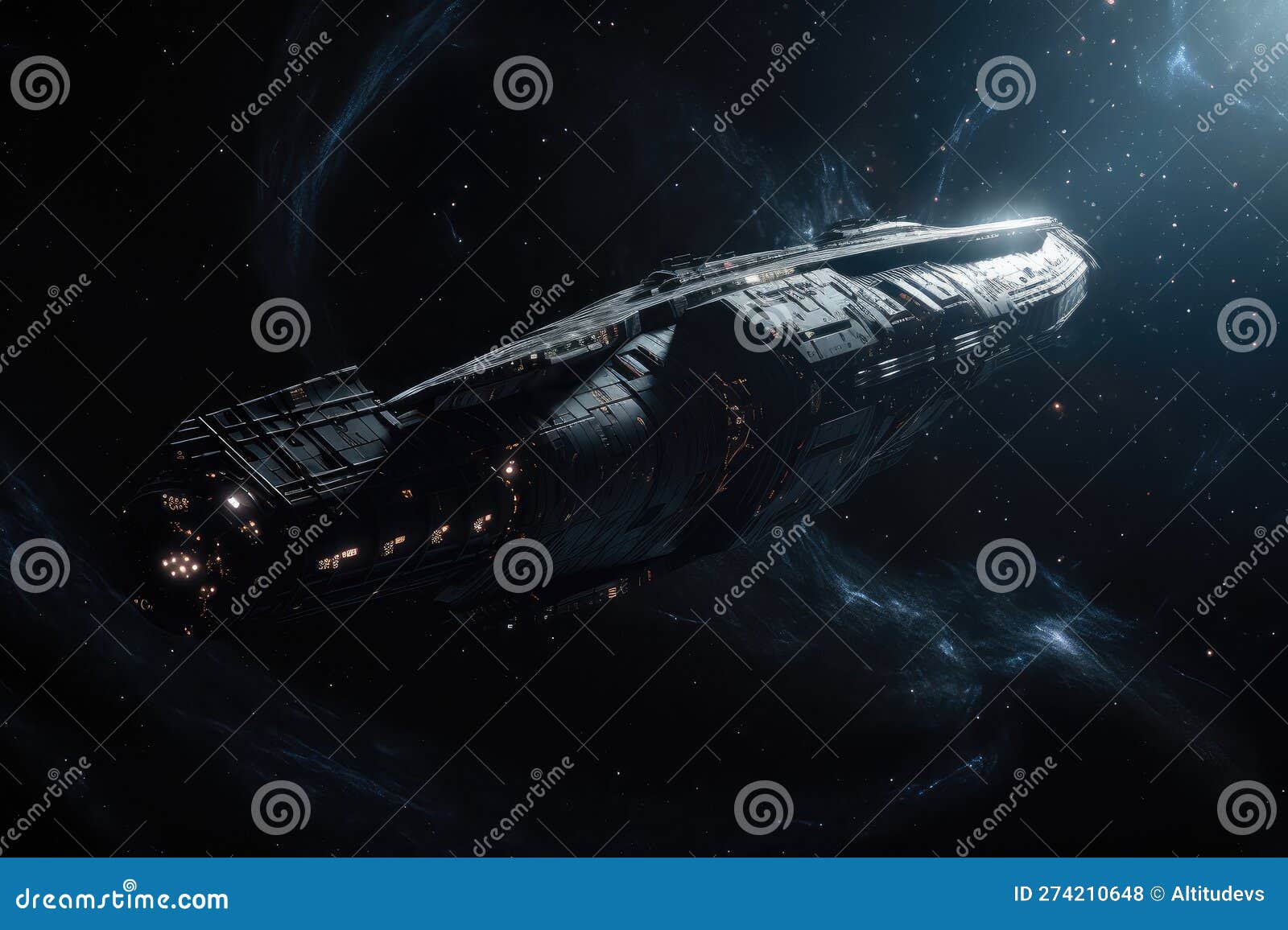 Spaceship Hurtling Past the Dark Void of Intergalactic Space Stock ...