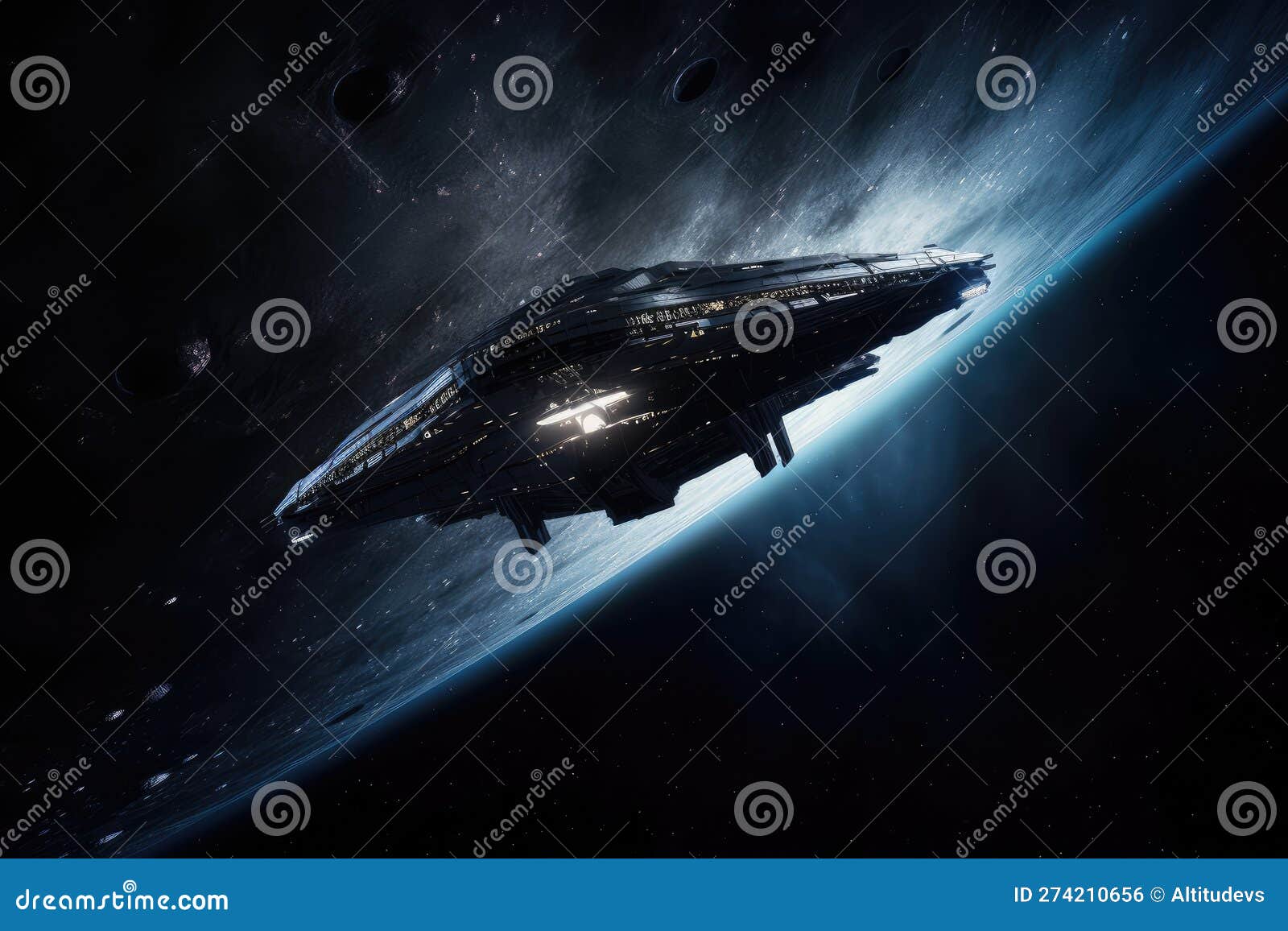 Spaceship Hurtling Past the Dark Void of Intergalactic Space Stock ...