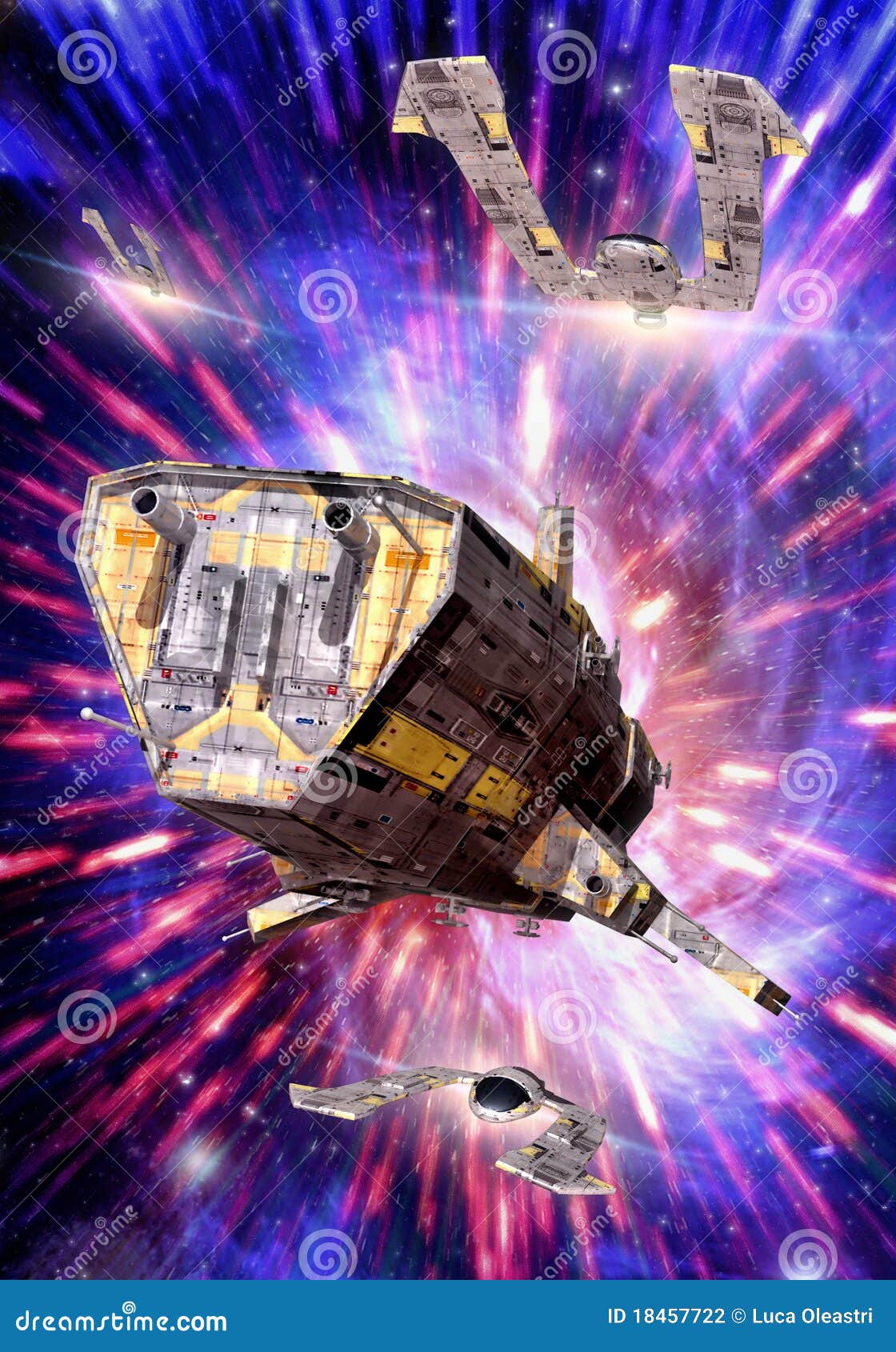 Spaceship and hyperspace stock illustration. Illustration of planet ...