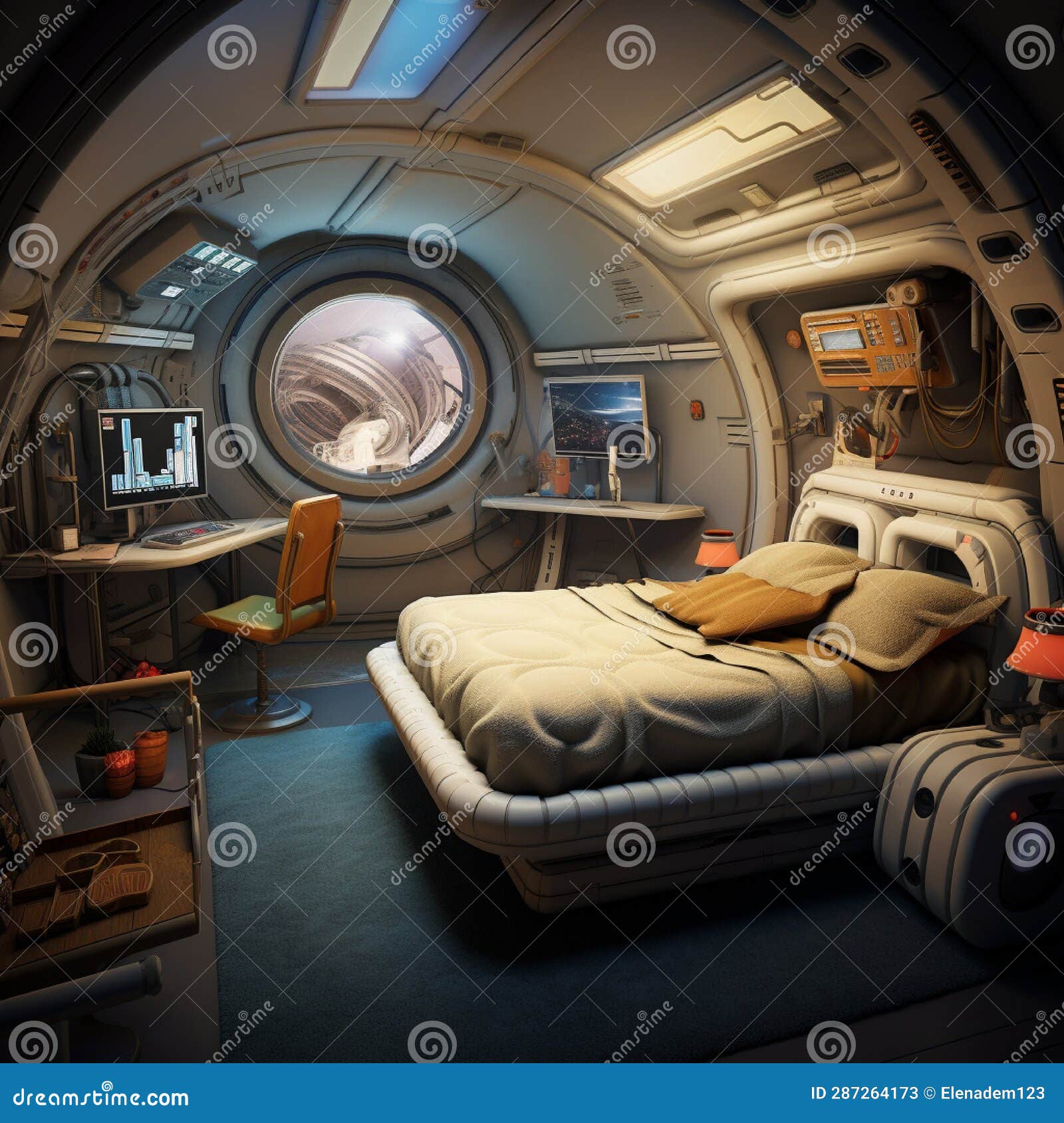 Spaceship from the Inside. Sci-Fi Mission Control Stock Illustration ...