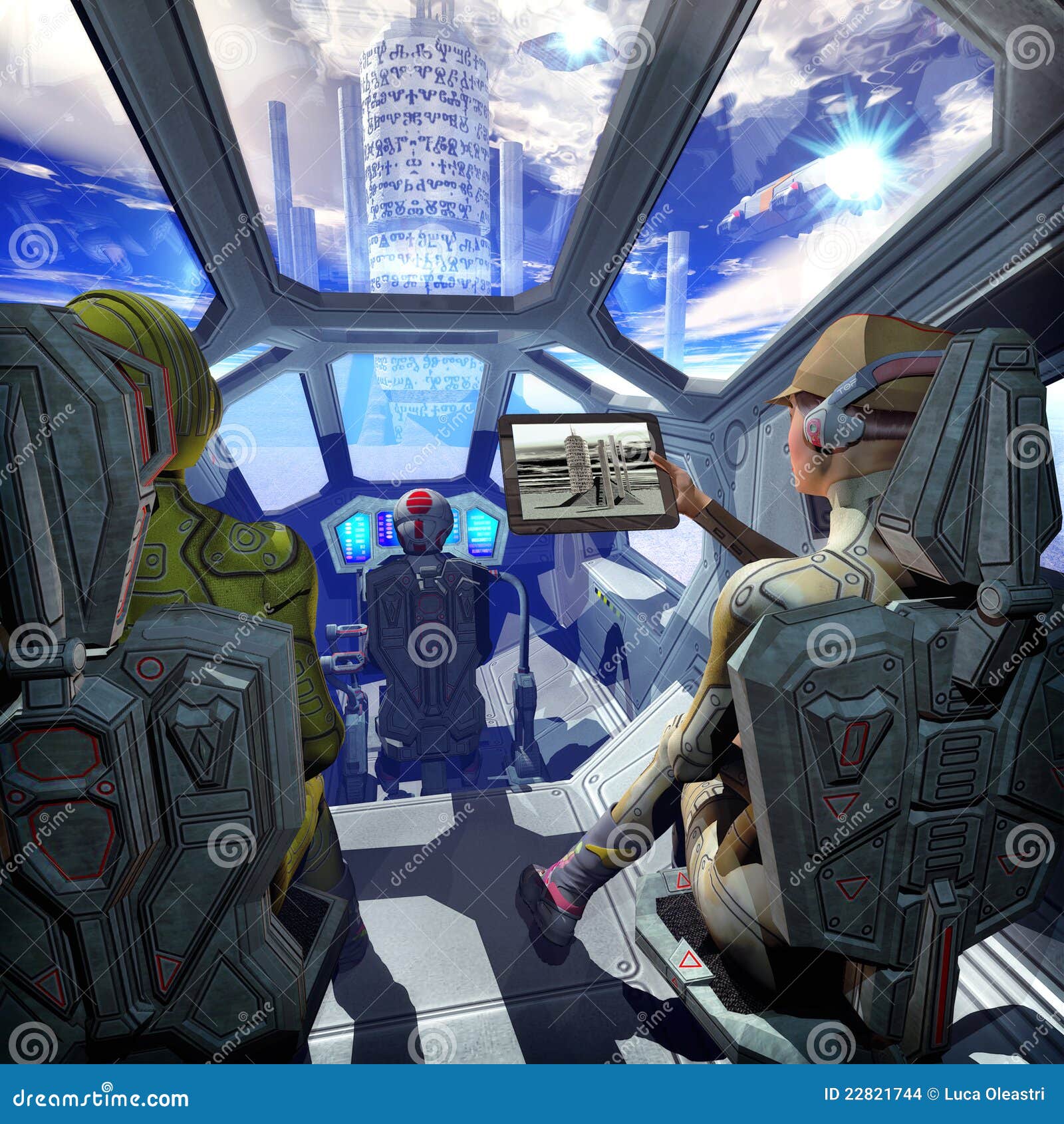 Spaceship Interior and Alien Planet Stock Illustration - Illustration ...