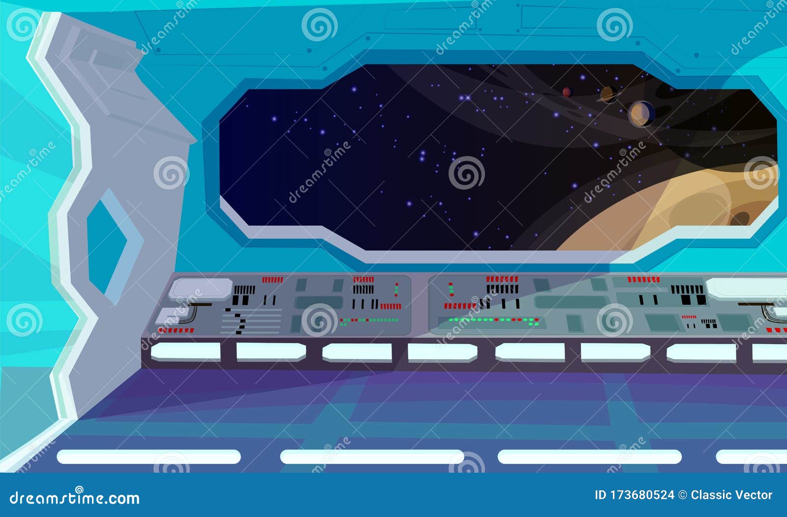 Spaceship Interior Flat Vector Illustration Stock Vector - Illustration ...