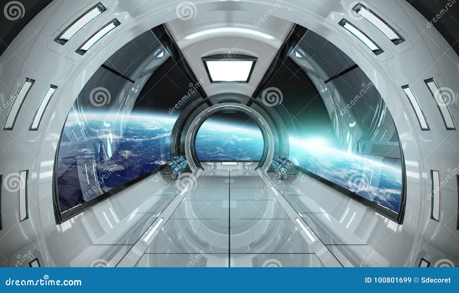 Spaceship Interior with View on Earth 3D Rendering Elements of T Stock ...