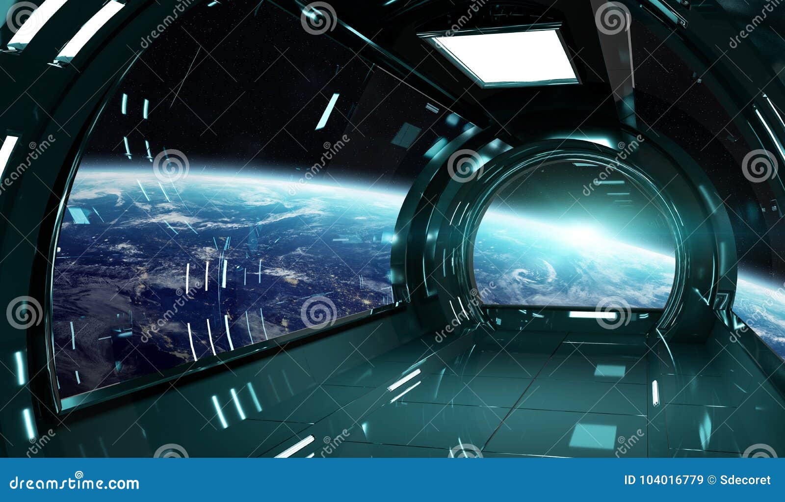 Spaceship Interior with View on Earth 3D Rendering Elements of T Stock ...