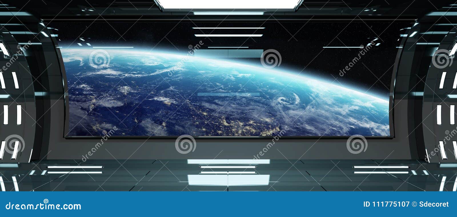 Spaceship Interior with View on Earth 3D Rendering Elements of T Stock ...