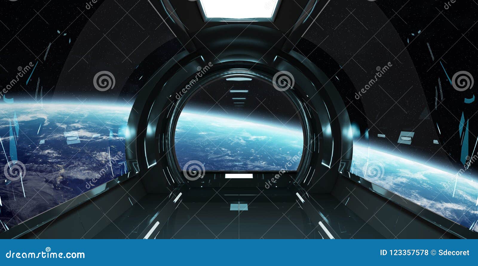 Spaceship Interior with View on Earth 3D Rendering Elements of T Stock ...