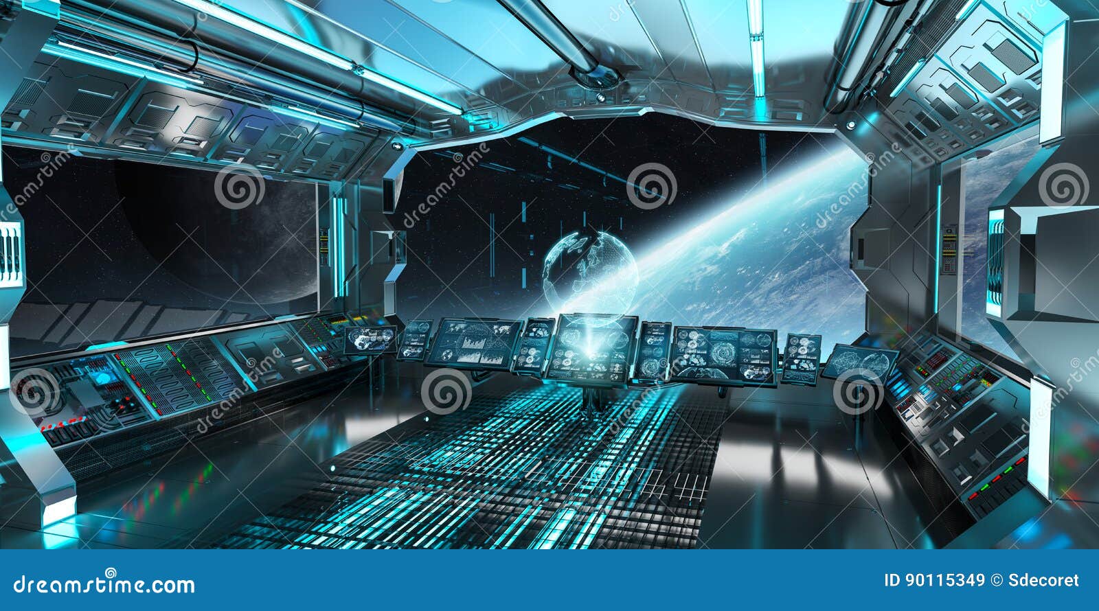 Spaceship Interior with View on the Planet Earth 3D Rendering Elements ...