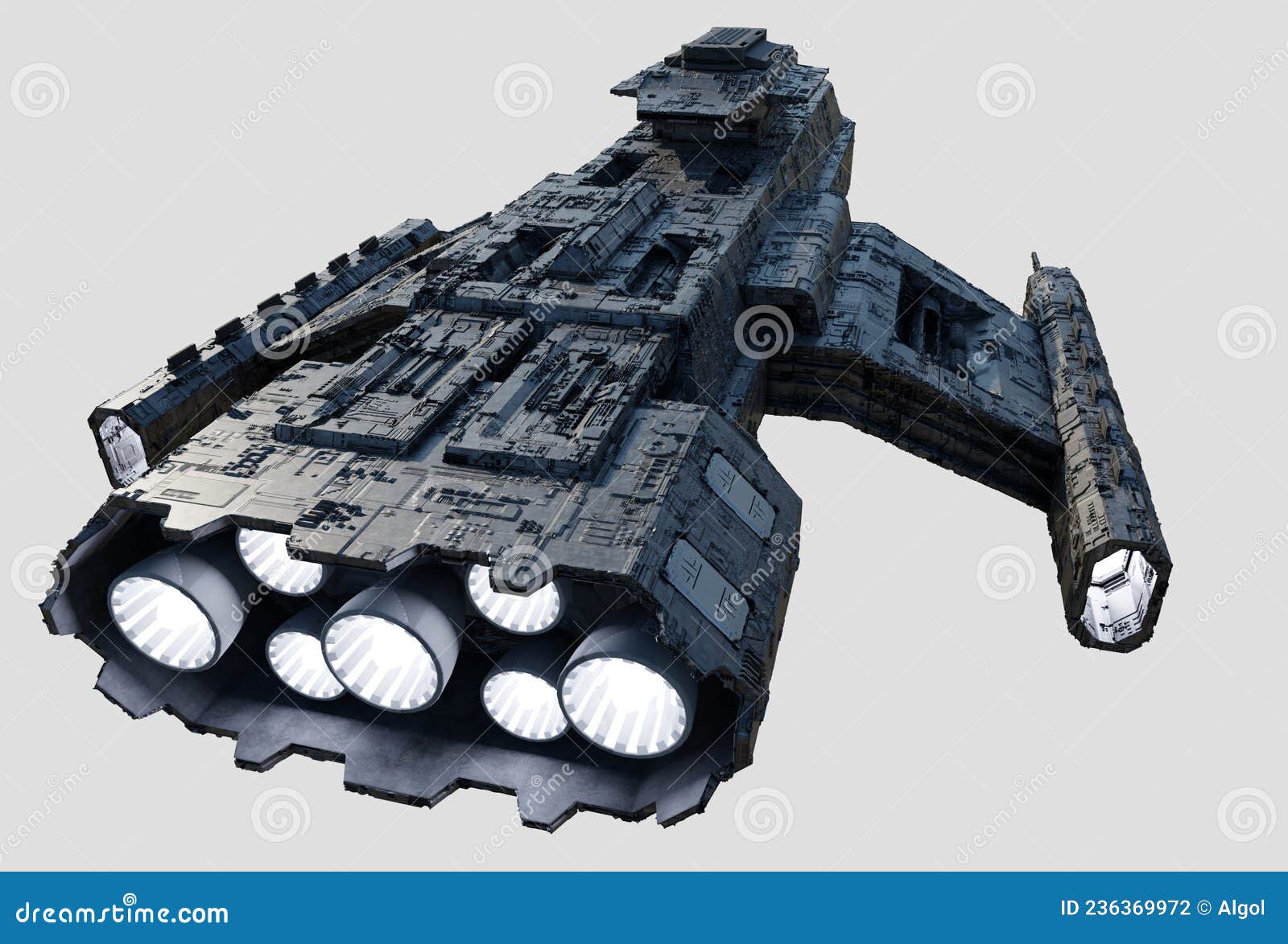 Spaceship Isolated on White Background, Rear View Stock Illustration ...