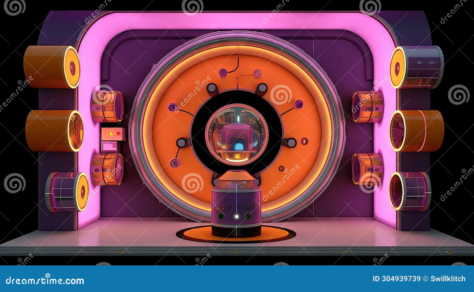 Spaceship or Lab Interior in Retro Futuristic Sci-fi Style with Round ...