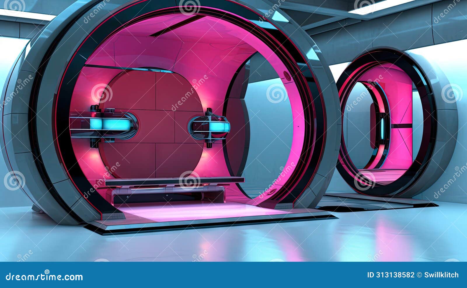 Spaceship or Lab Interior in Retro Futuristic Sci-fi Style with Round ...