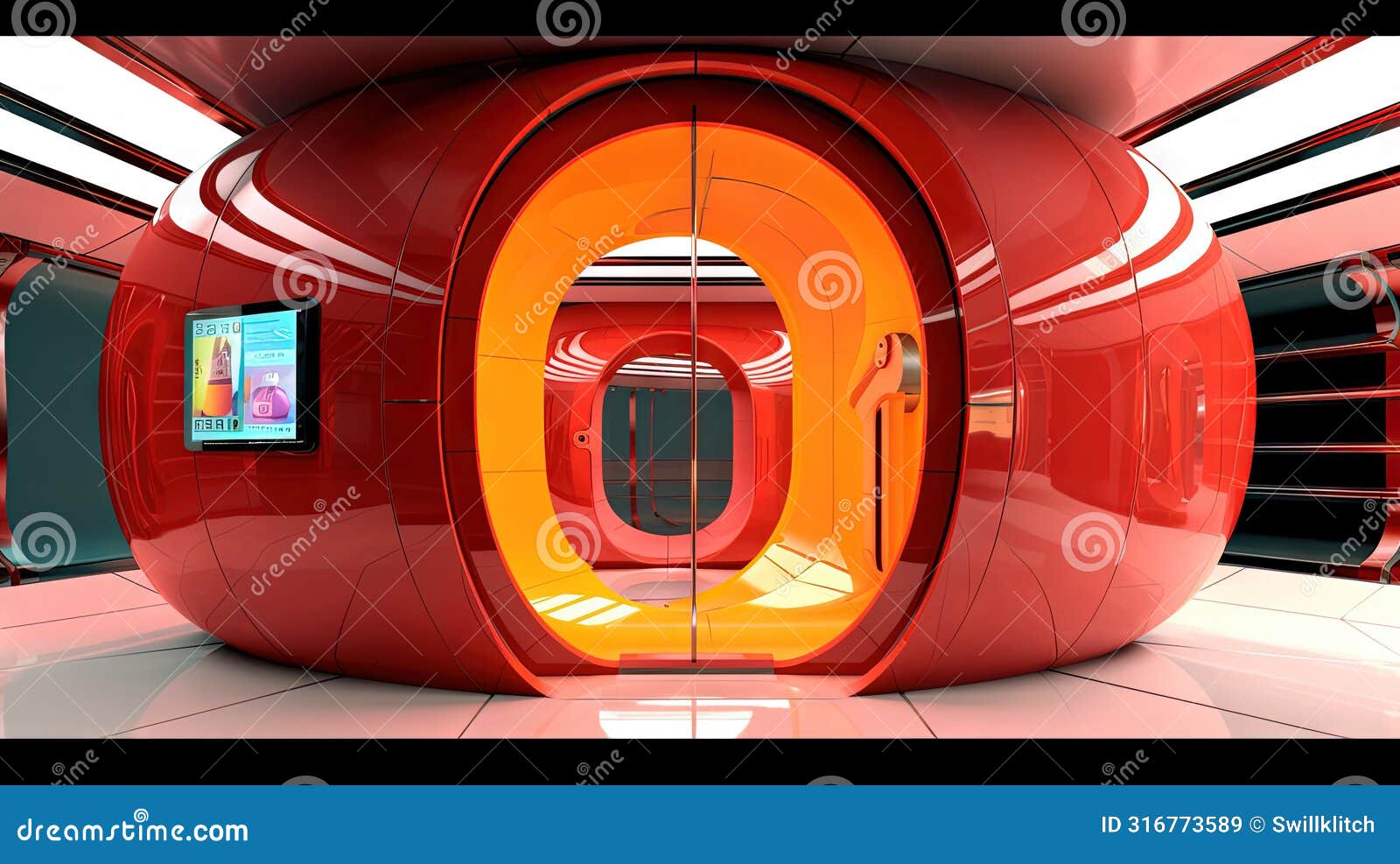 Spaceship or Lab Interior in Retro Futuristic Sci-fi Style with Round ...