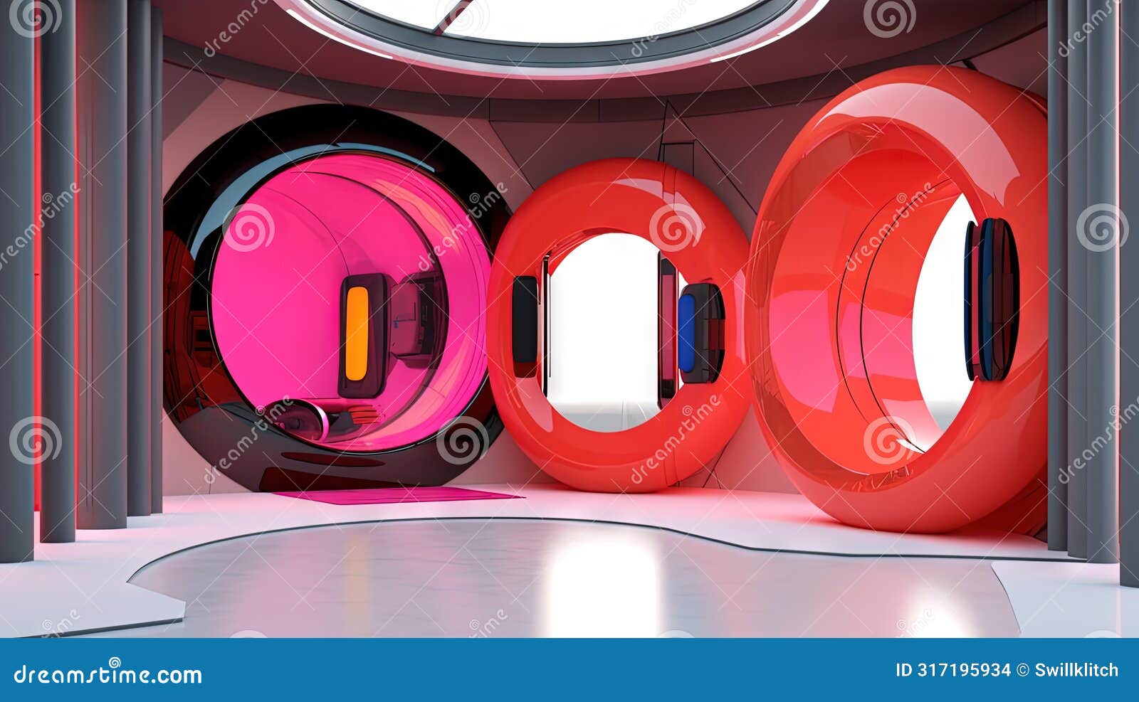 Spaceship or Lab Interior in Retro Futuristic Sci-fi Style with Round ...