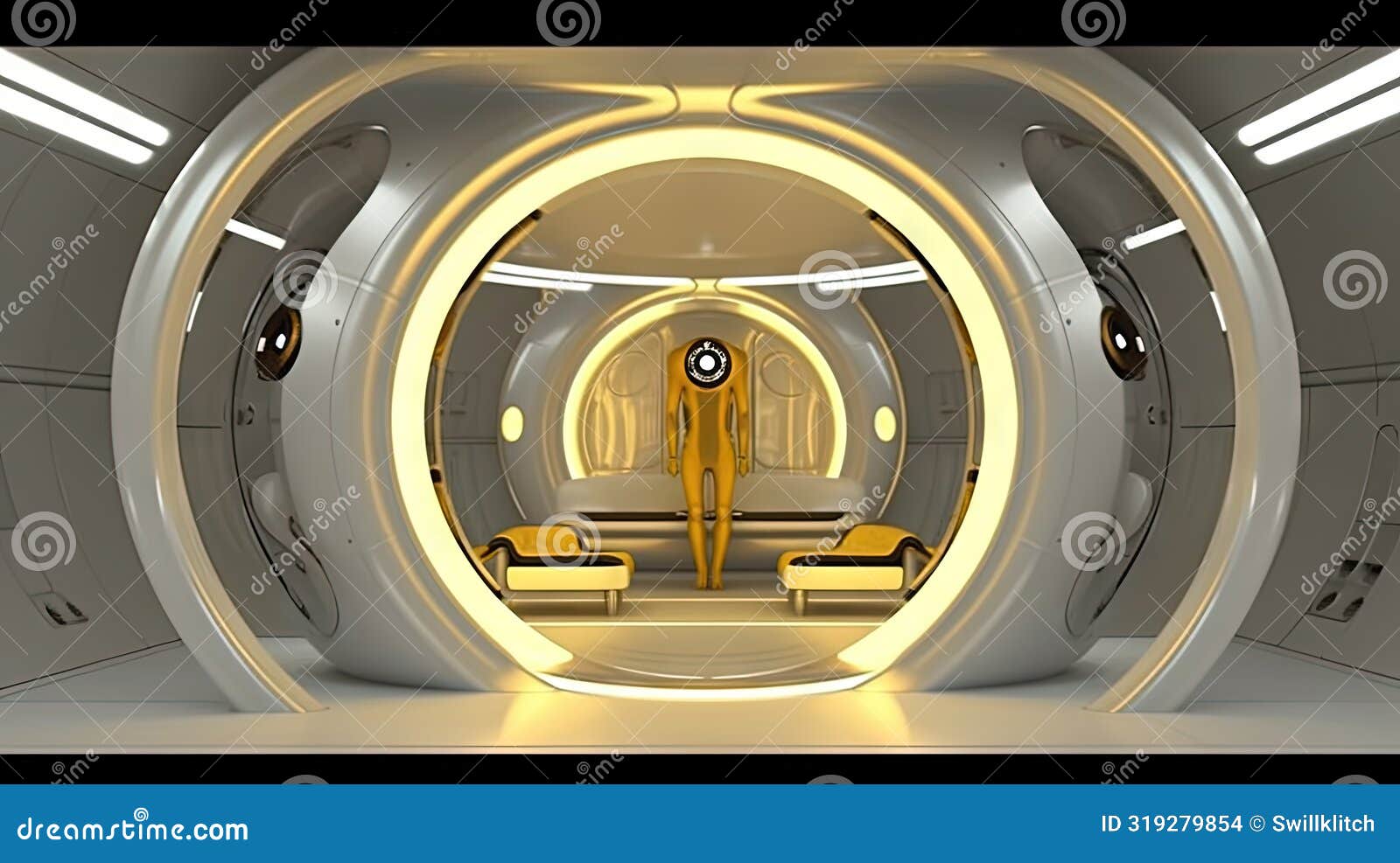 Spaceship or Lab Interior in Retro Futuristic Sci-fi Style with Round Doors. Stock Photo - Image ...