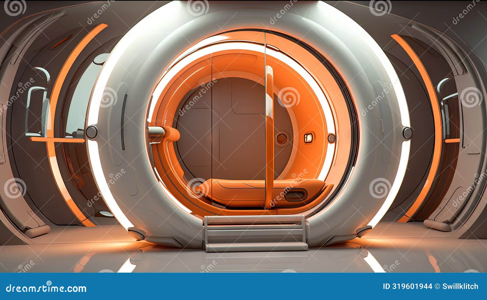 Spaceship or Lab Interior in Retro Futuristic Sci-fi Style with Round ...
