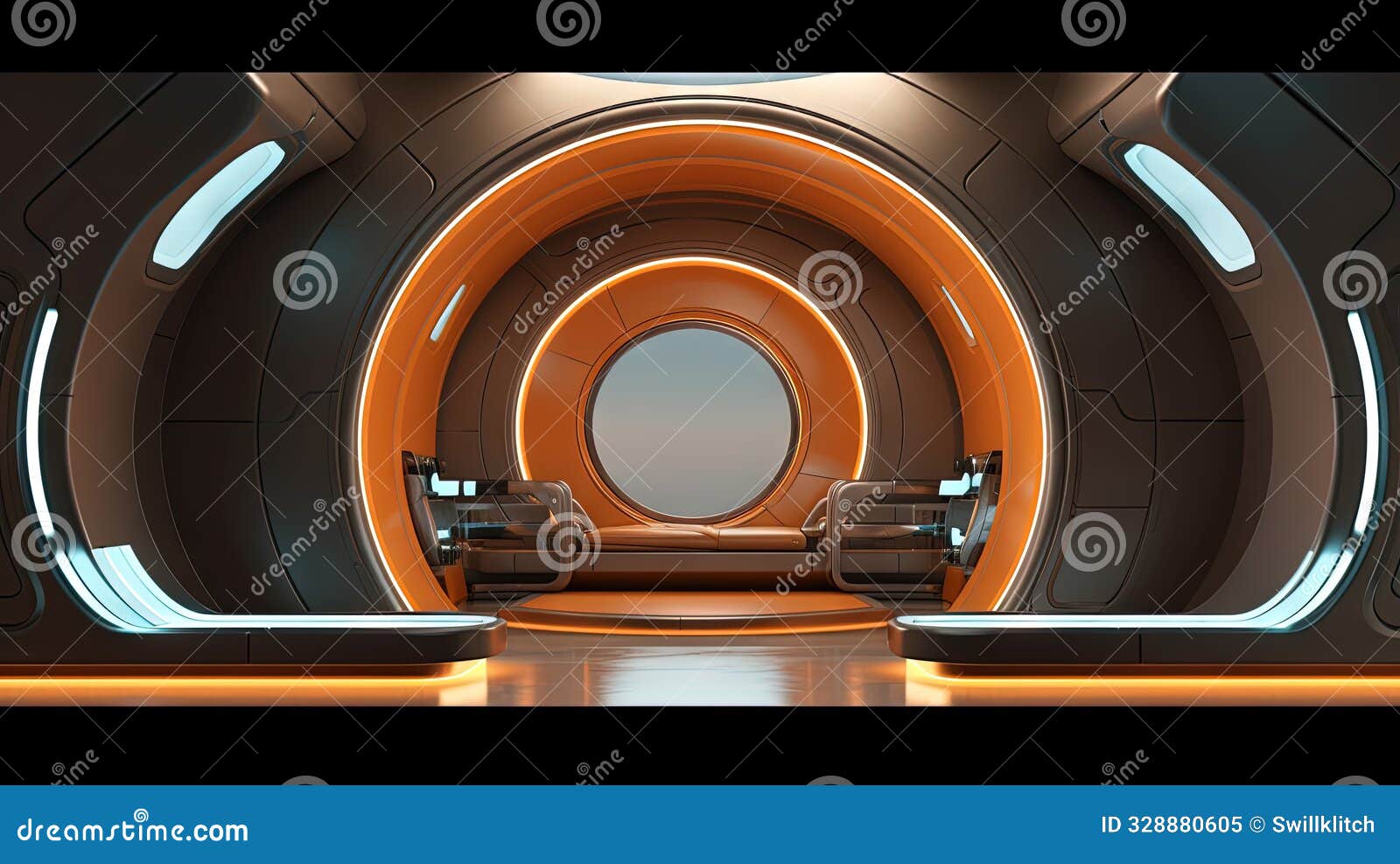 Spaceship Or Lab Interior In Retro Futuristic Sci-fi Style With Round ...