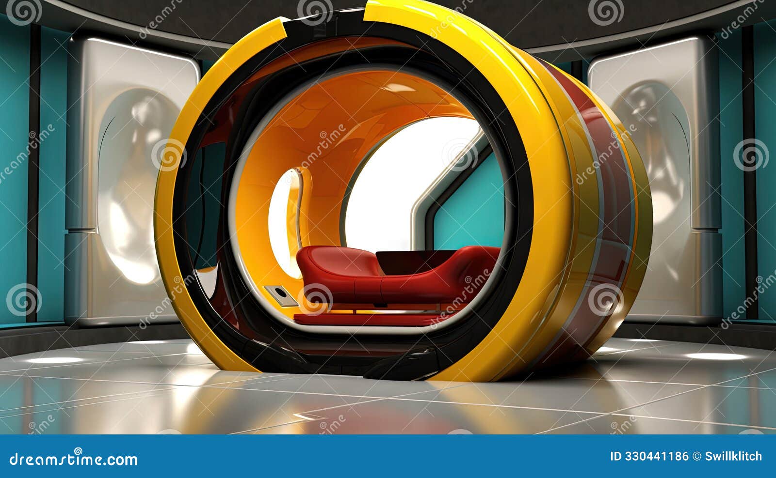 Spaceship or Lab Interior in Retro Futuristic Sci-fi Style with Round ...