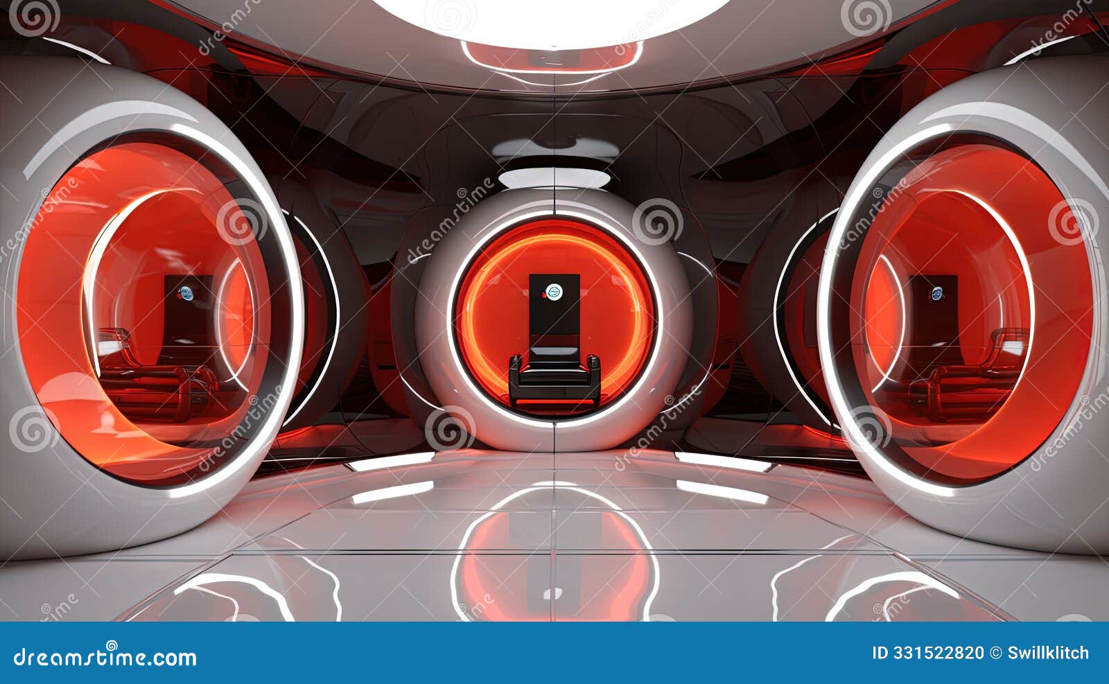 Spaceship or Lab Interior in Retro Futuristic Sci-fi Style with Round ...
