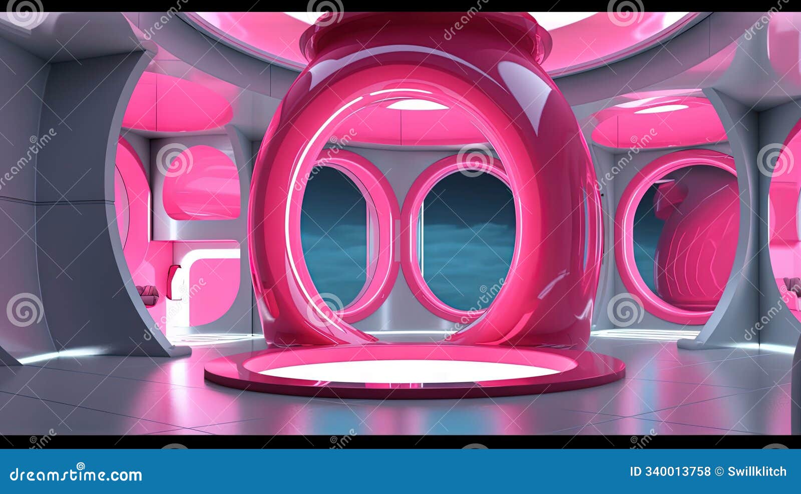 Spaceship or Lab Interior in Retro Futuristic Sci-fi Style with Round ...