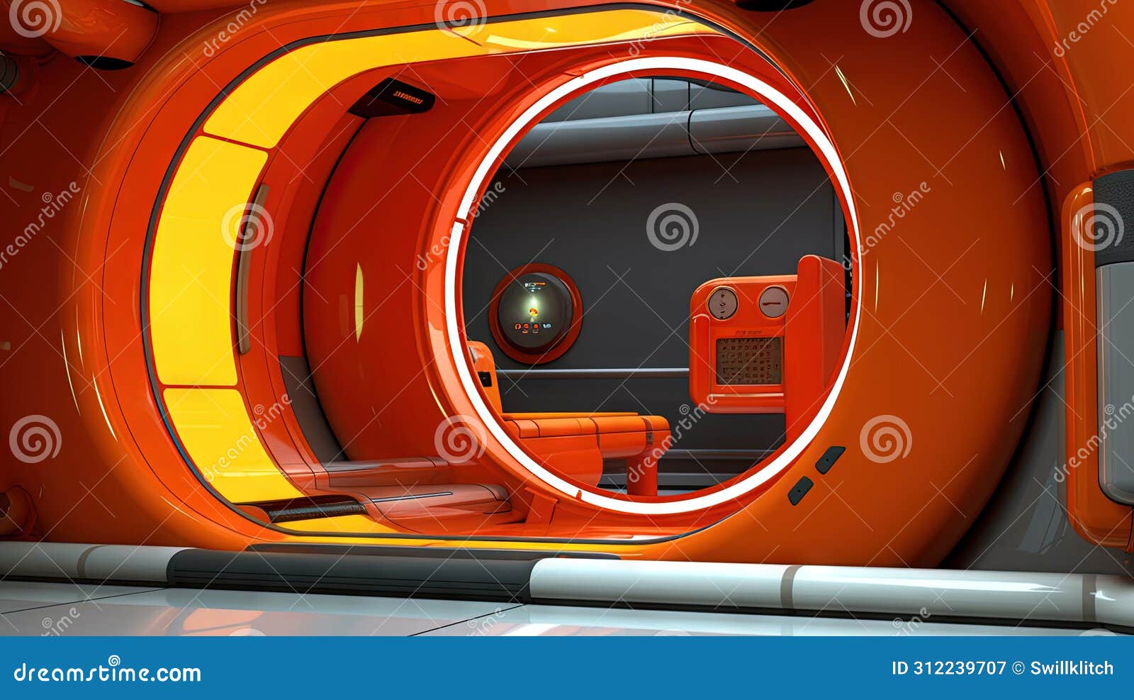 Spaceship or Lab Interior in Retro Futuristic Sci-fi Style with Round ...