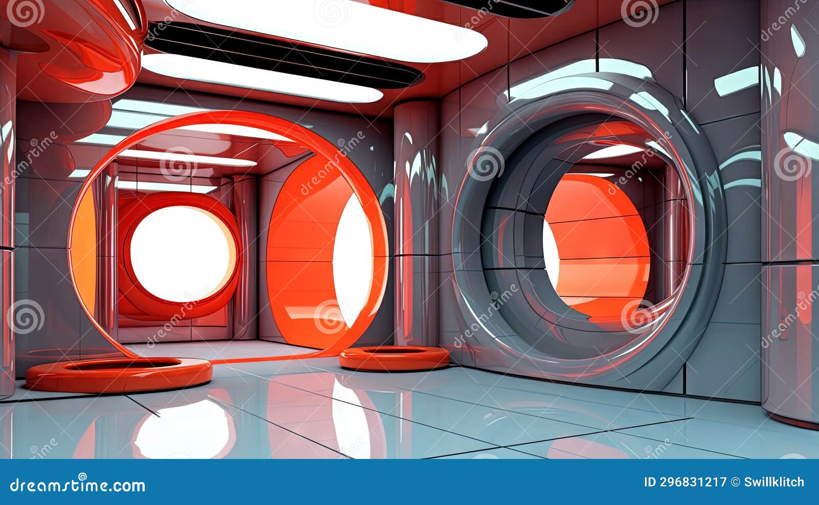 Spaceship or Lab Interior in Retro Futuristic Sci-fi Style with Round ...