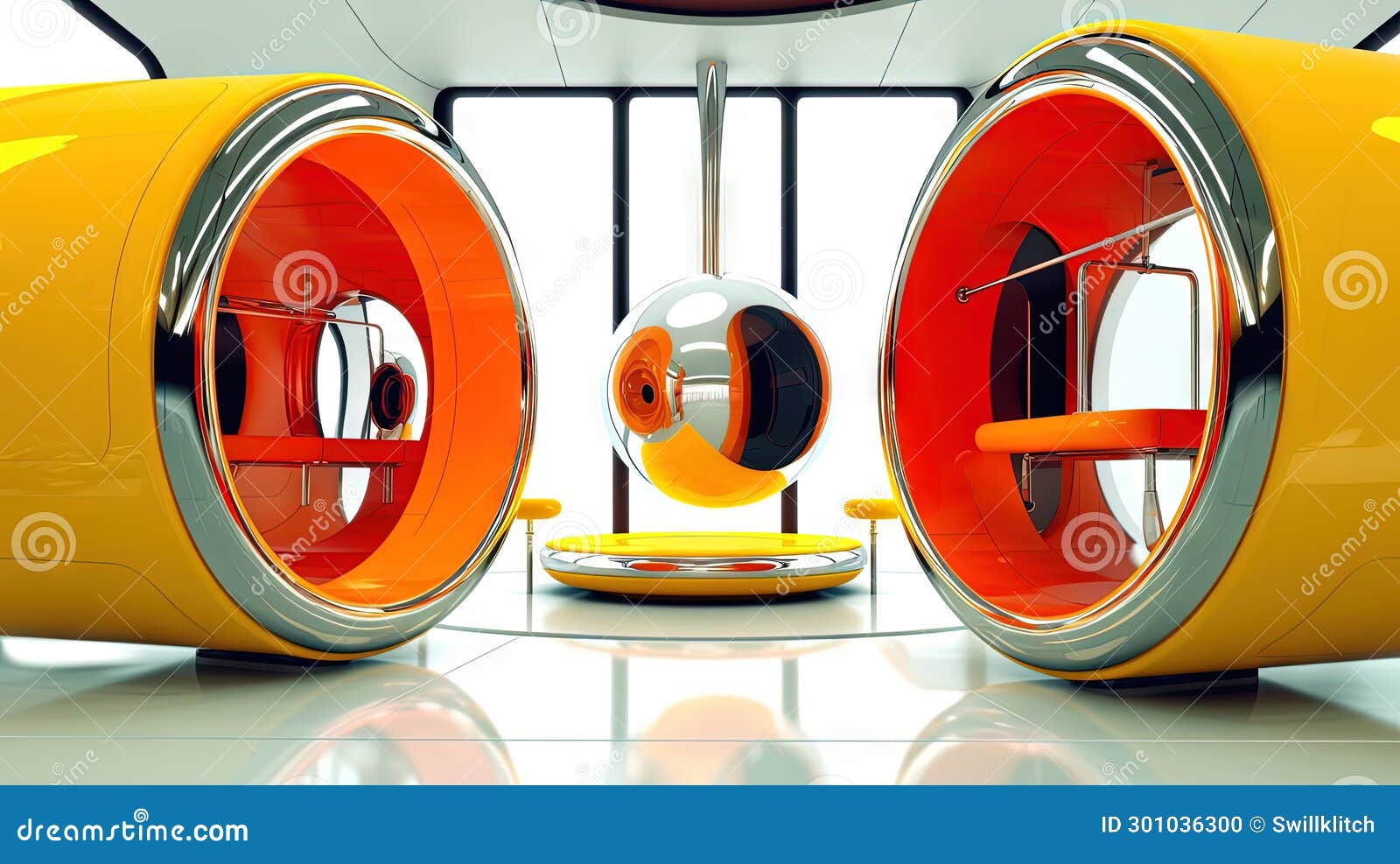 Spaceship or Lab Interior in Retro Futuristic Sci-fi Style with Round ...