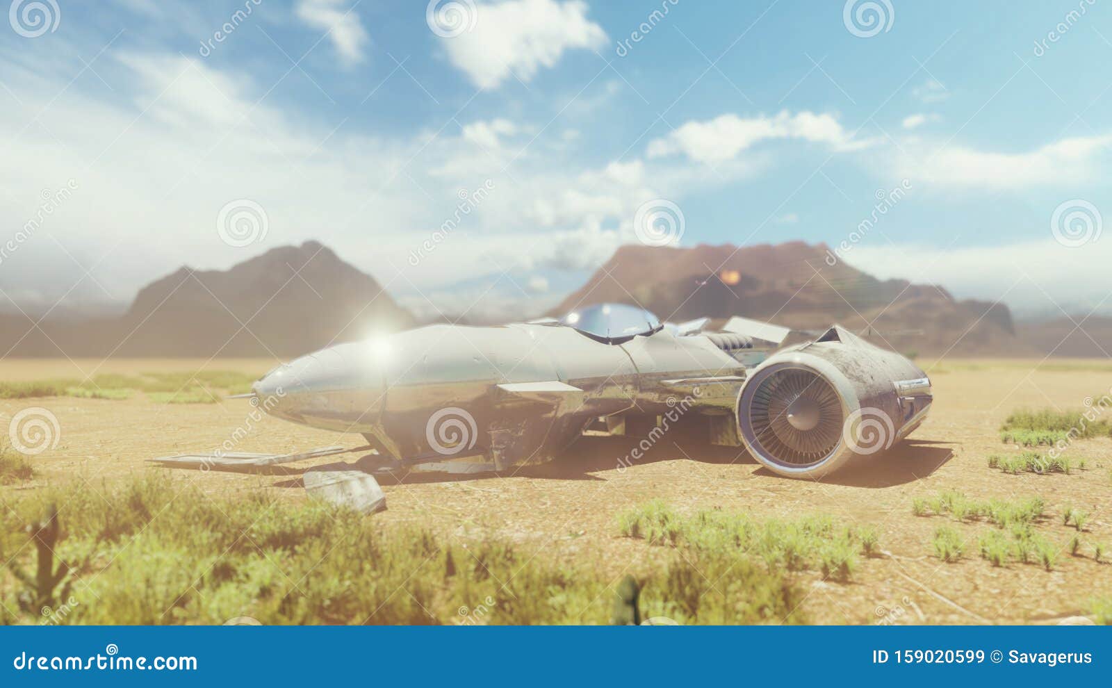 A Spaceship Lands on a Deserted Dust Alien Planet. Concept on Space ...