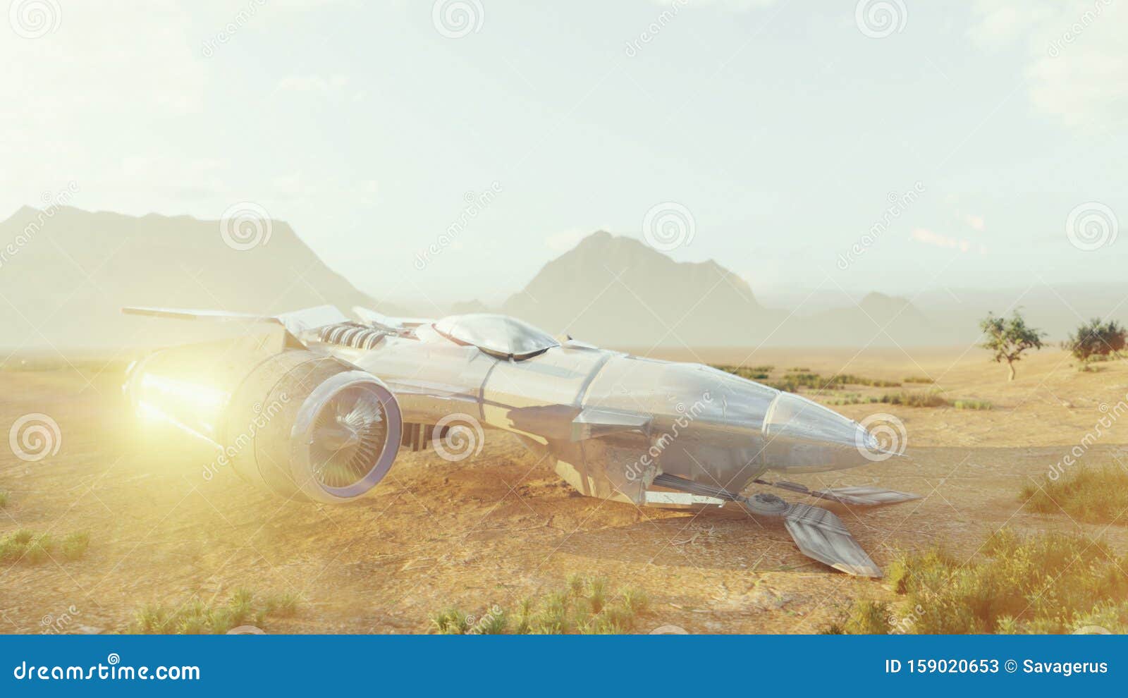 A Spaceship Lands on a Deserted Dust Alien Planet. Concept on Space ...