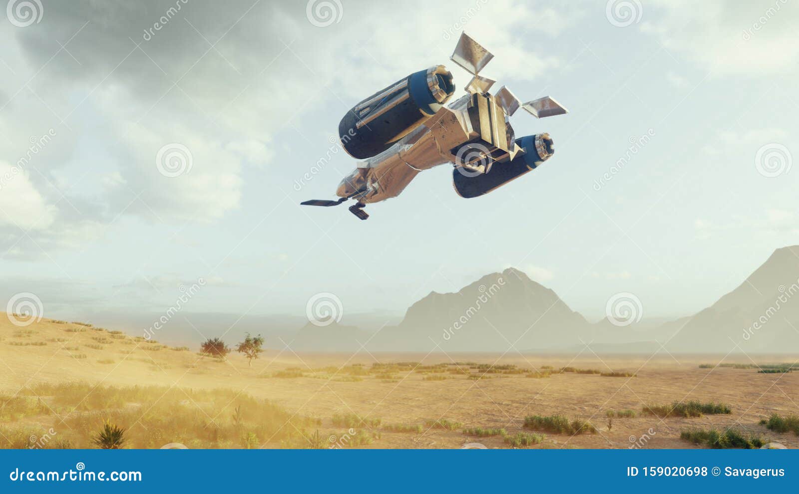 A Spaceship Lands on a Deserted Dust Alien Planet. Concept on Space ...