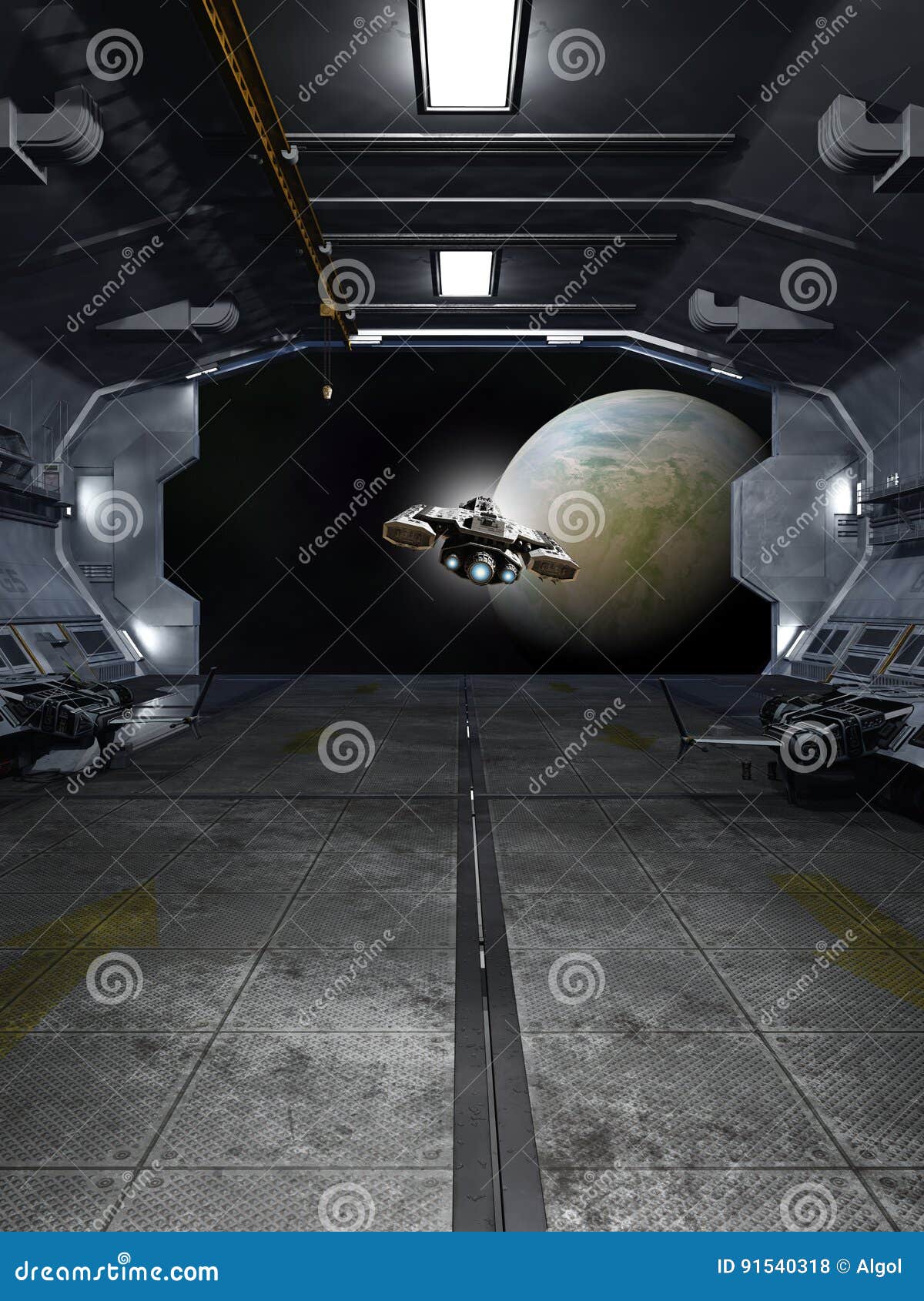 Spaceship Launch from an Interstellar Space Station Stock Illustration ...