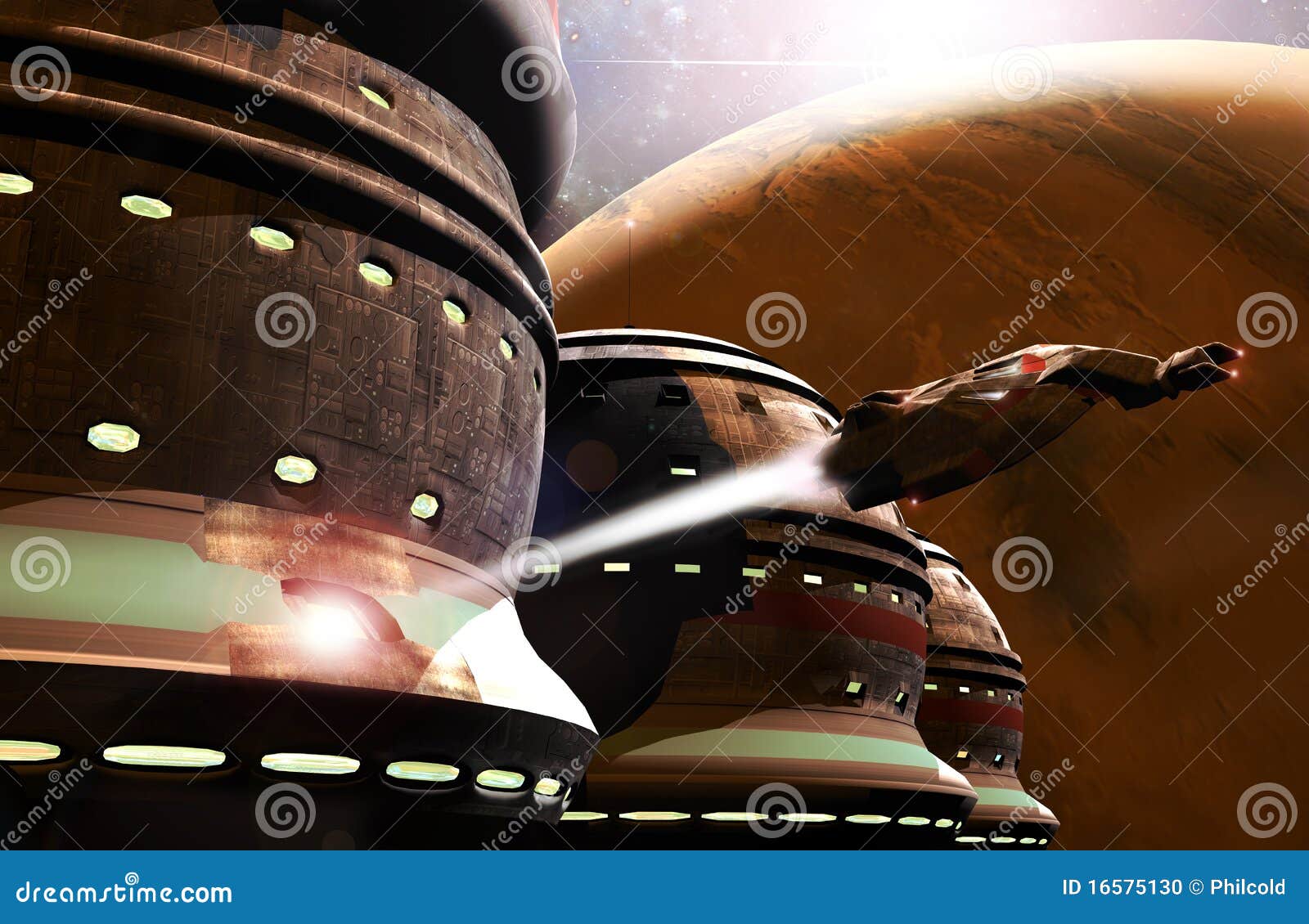 Spaceship leaving the base stock illustration. Illustration of engine ...
