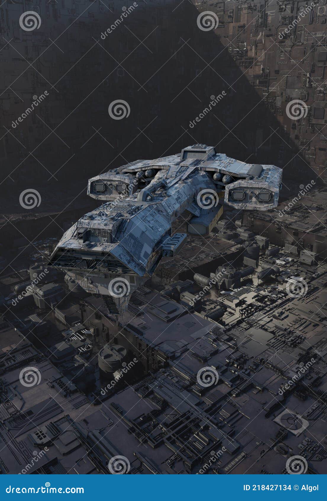 Spaceship Manoeuvring in Space Dock Stock Illustration - Illustration ...