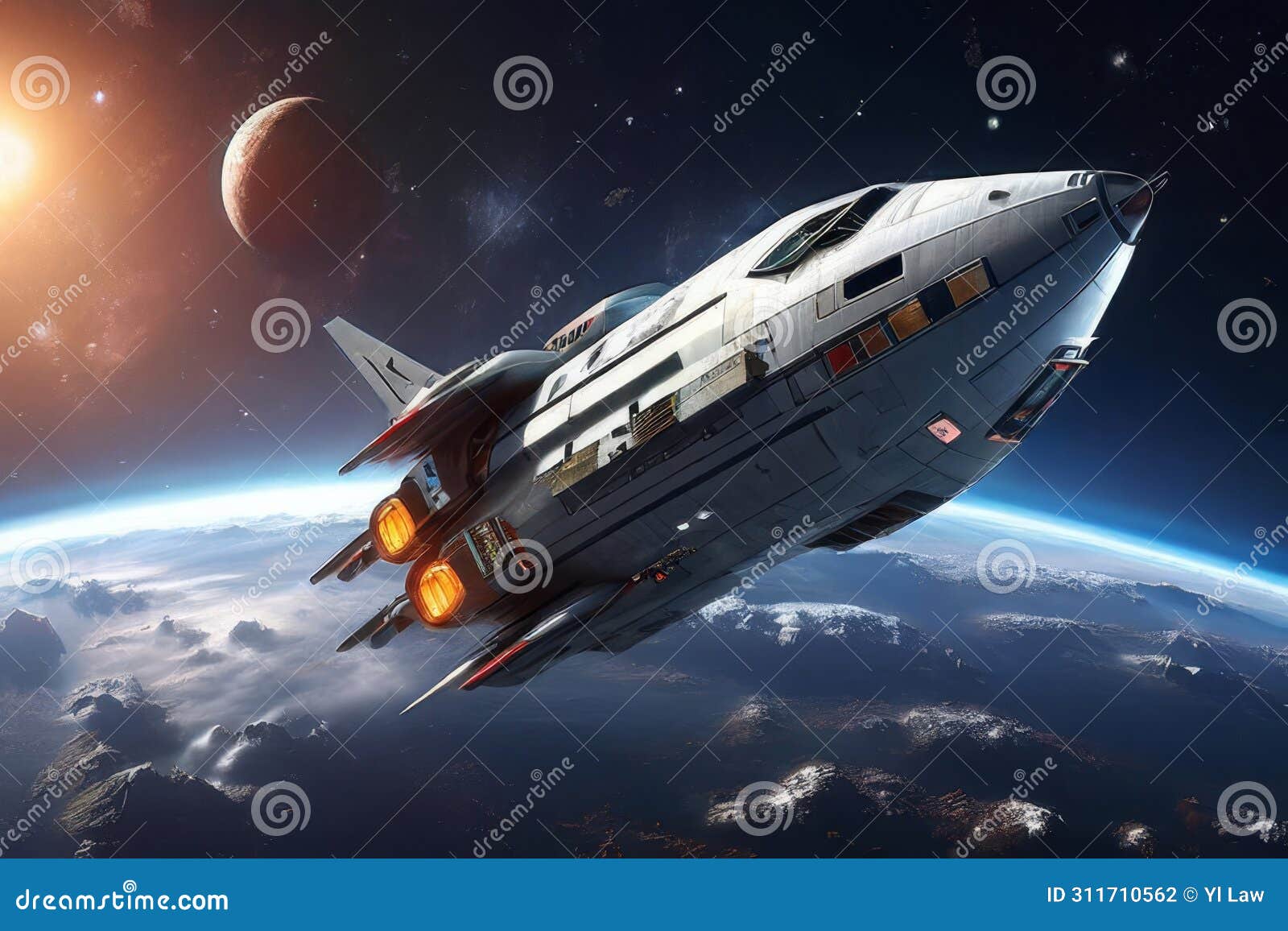 Spaceship with Modern Technology, Technology Space and Binary Data ...