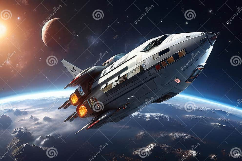 Spaceship with Modern Technology, Technology Space and Binary Data ...