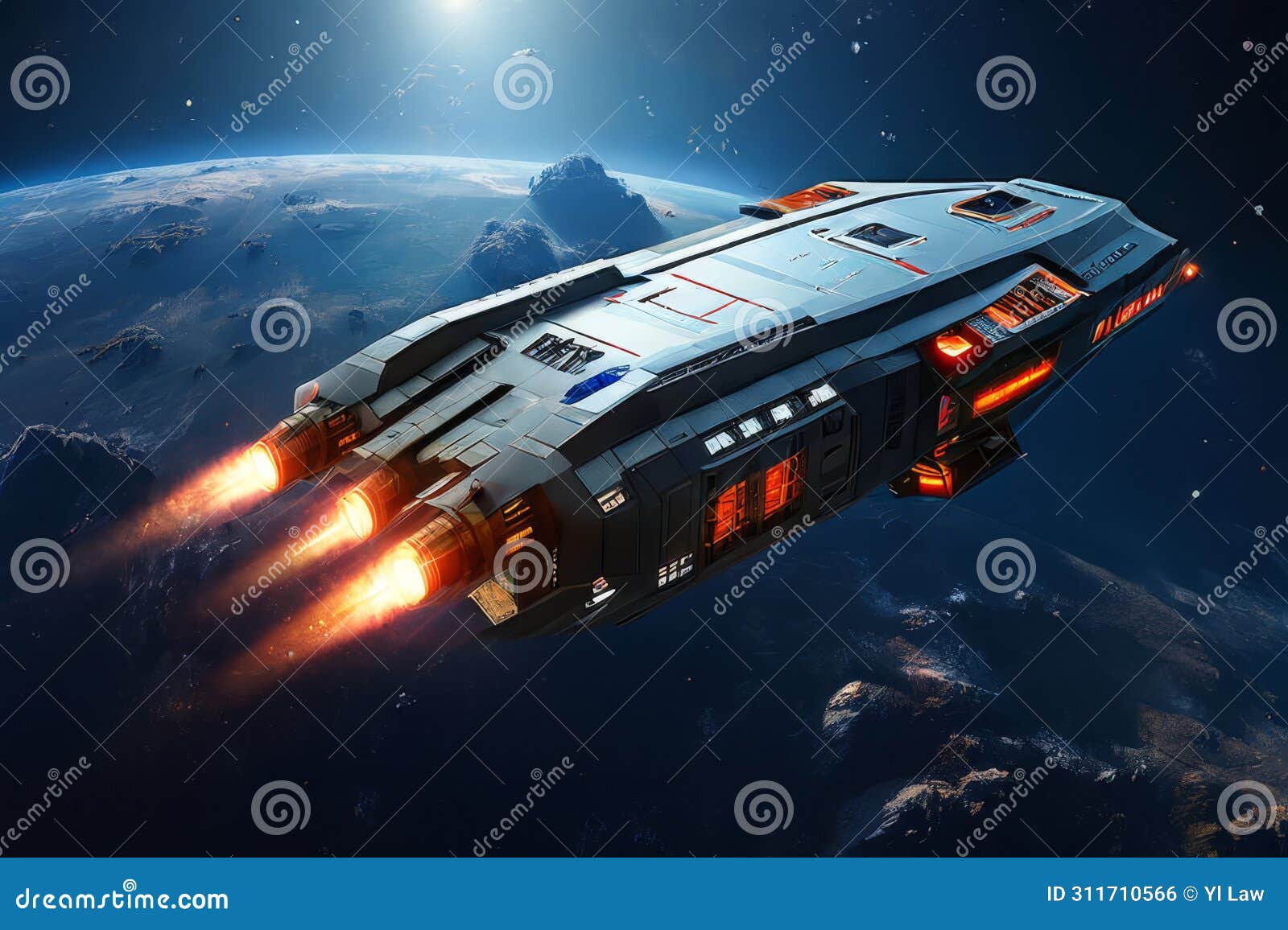 Spaceship with Modern Technology, Technology Space and Binary Data ...