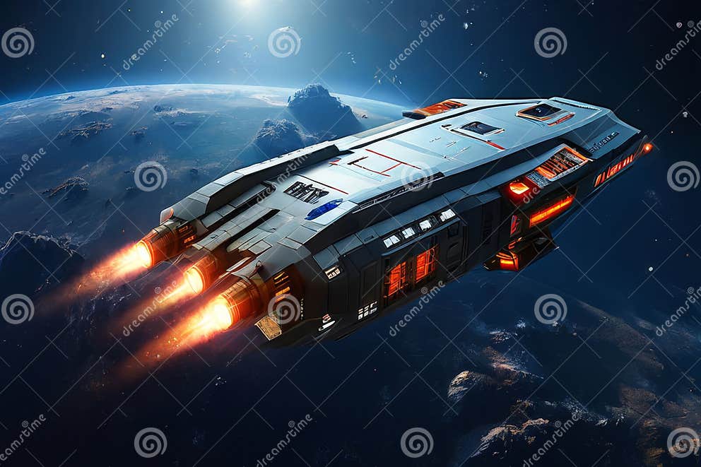 Spaceship with Modern Technology, Technology Space and Binary Data ...