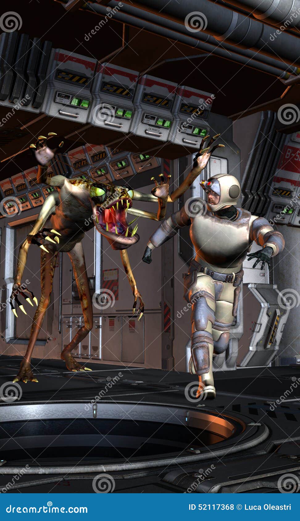 Spaceship Monster and Astronaut Stock Illustration - Illustration of ...