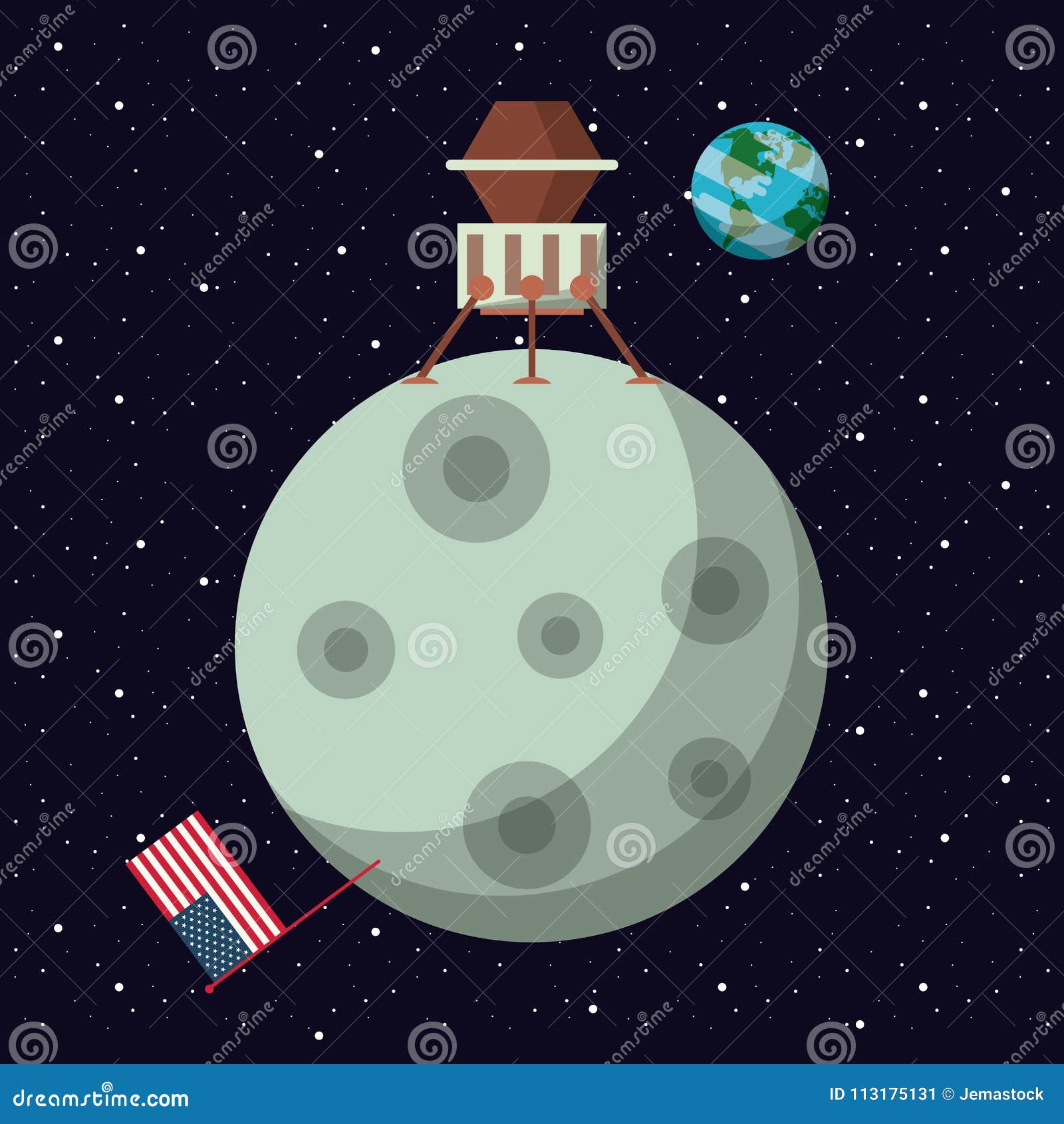 Spaceship on the moon stock vector. Illustration of solar - 113175131