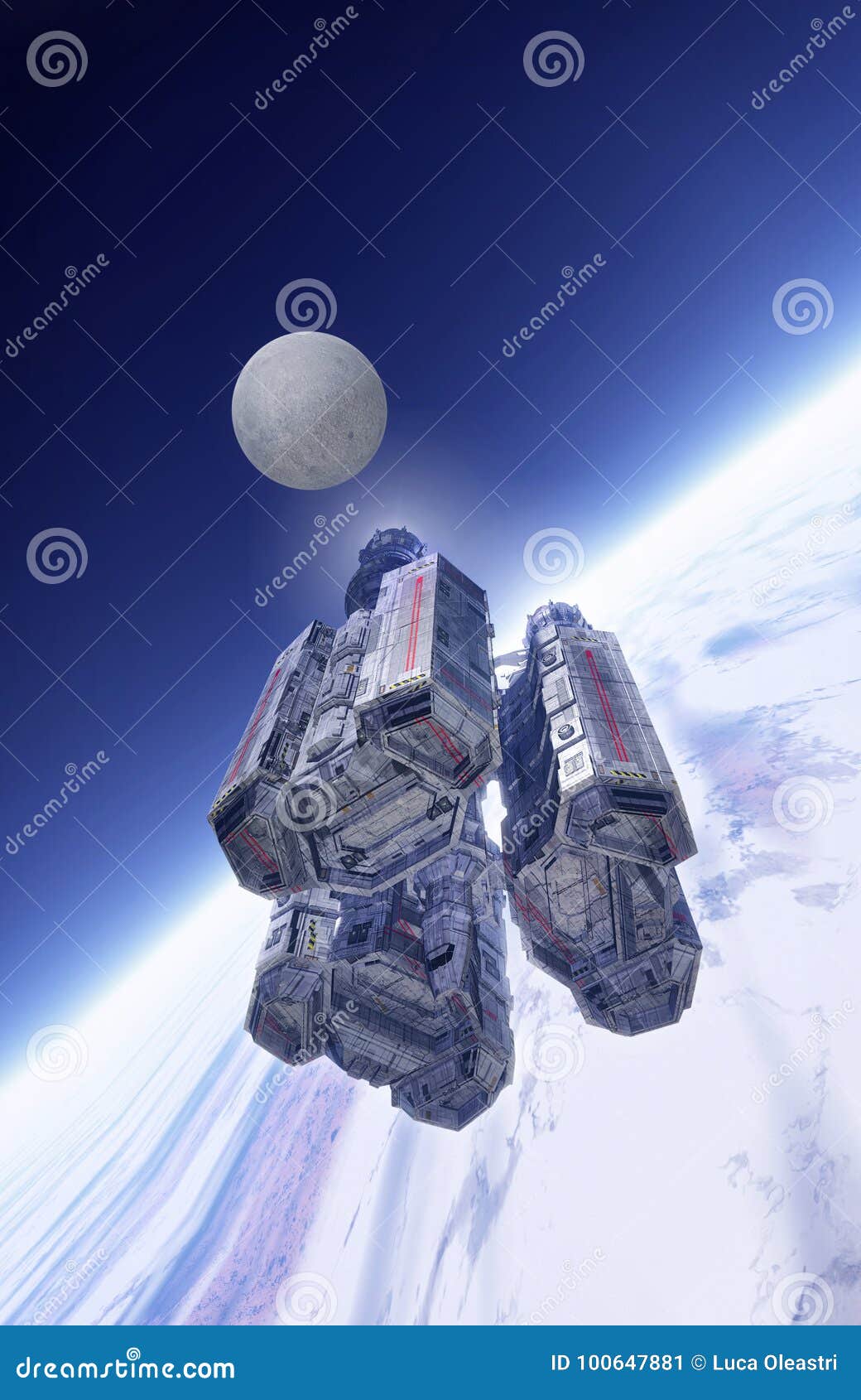 Spaceship in orbit stock illustration. Illustration of flight - 100647881