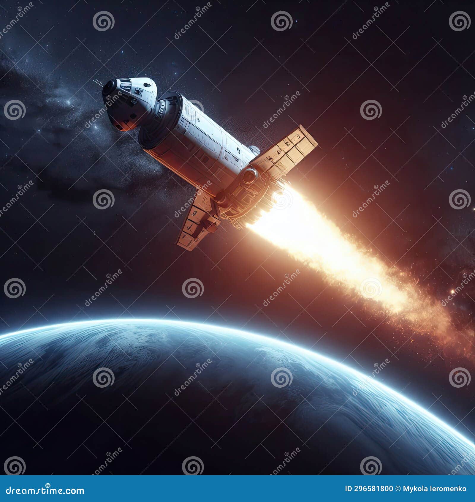 Spaceship Orbiting Around A Planet In Another Galaxy. Exoplanets And ...