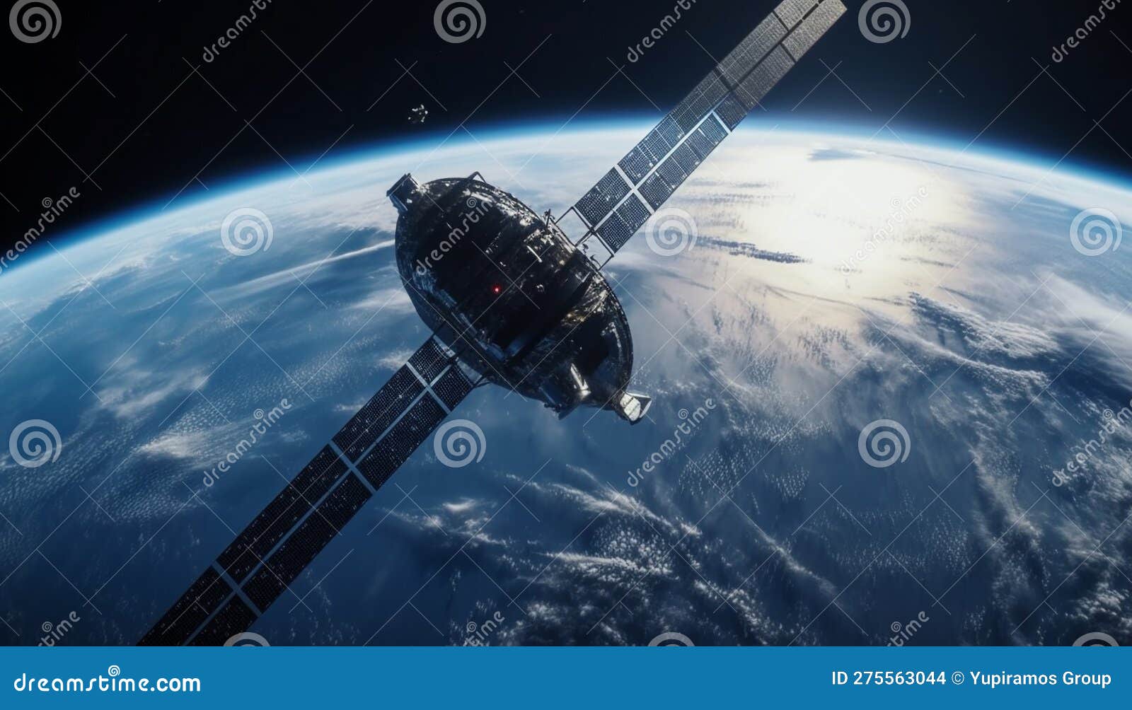 Spaceship Orbiting Planet In Blue Nebula Galaxy Generated By AI Stock ...