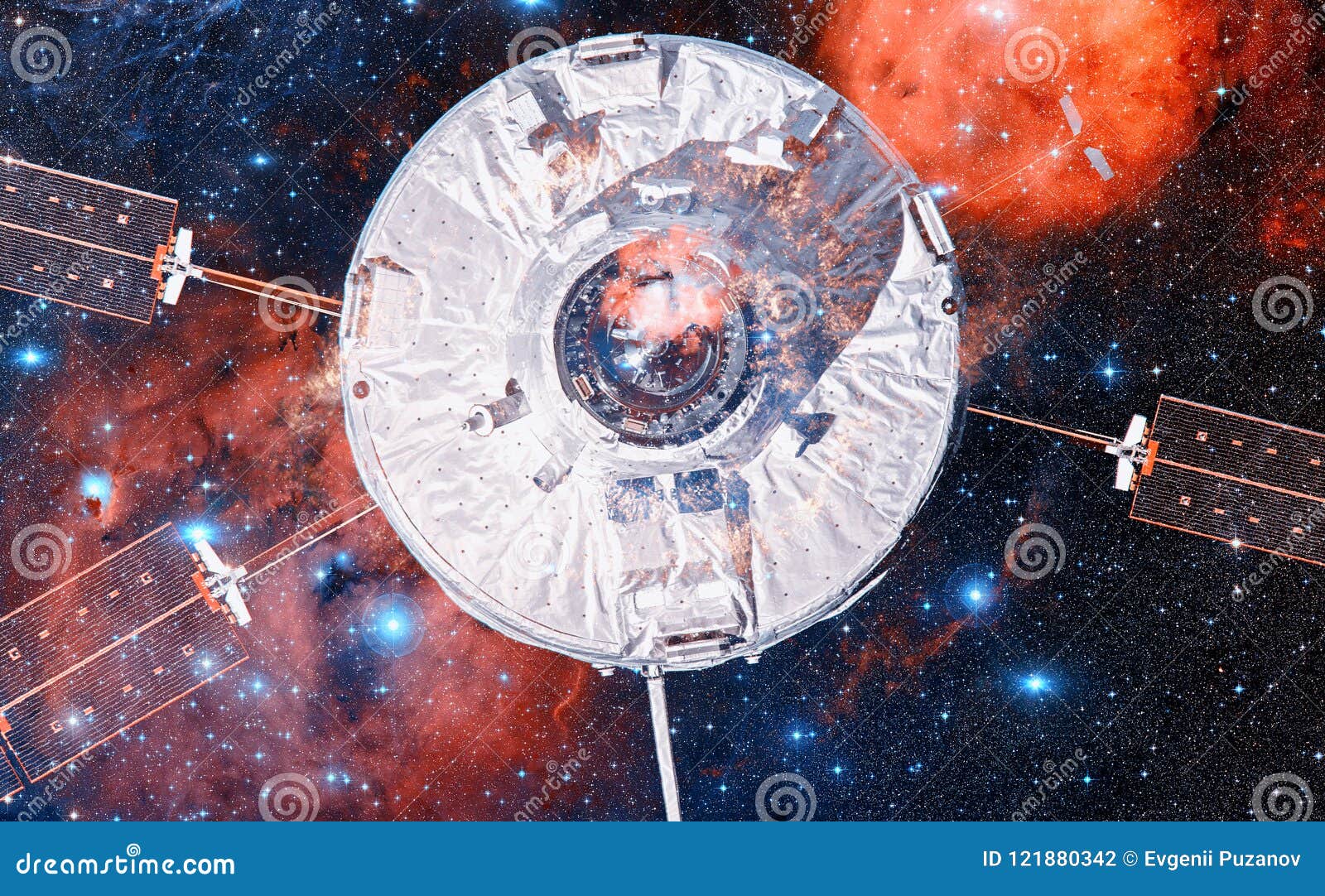 Spaceship In Outer Space. Antenna On The Background Of The Deep Space ...