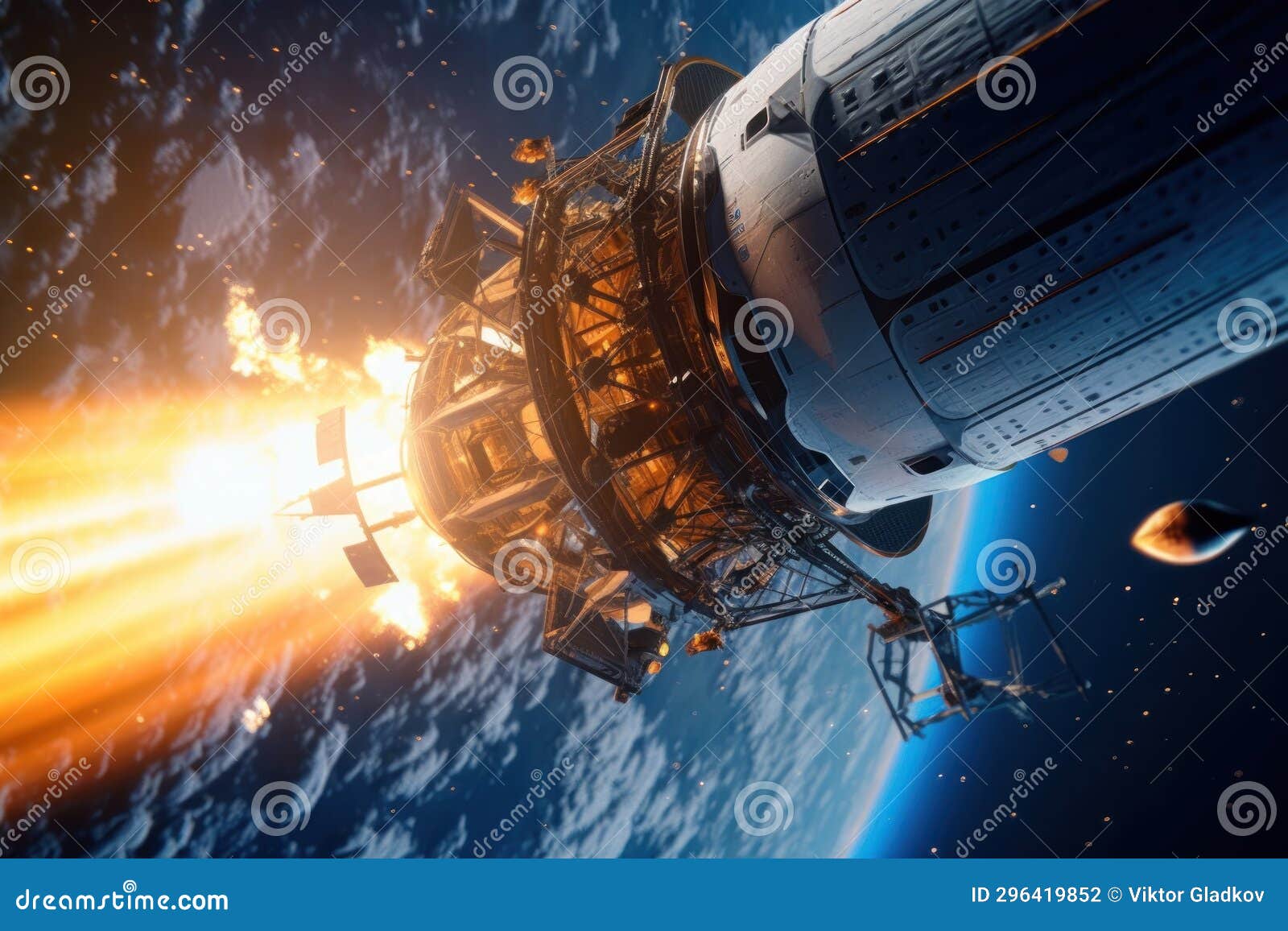 Spaceship in Outer Space, Moving among Planet. Generative AI Stock ...