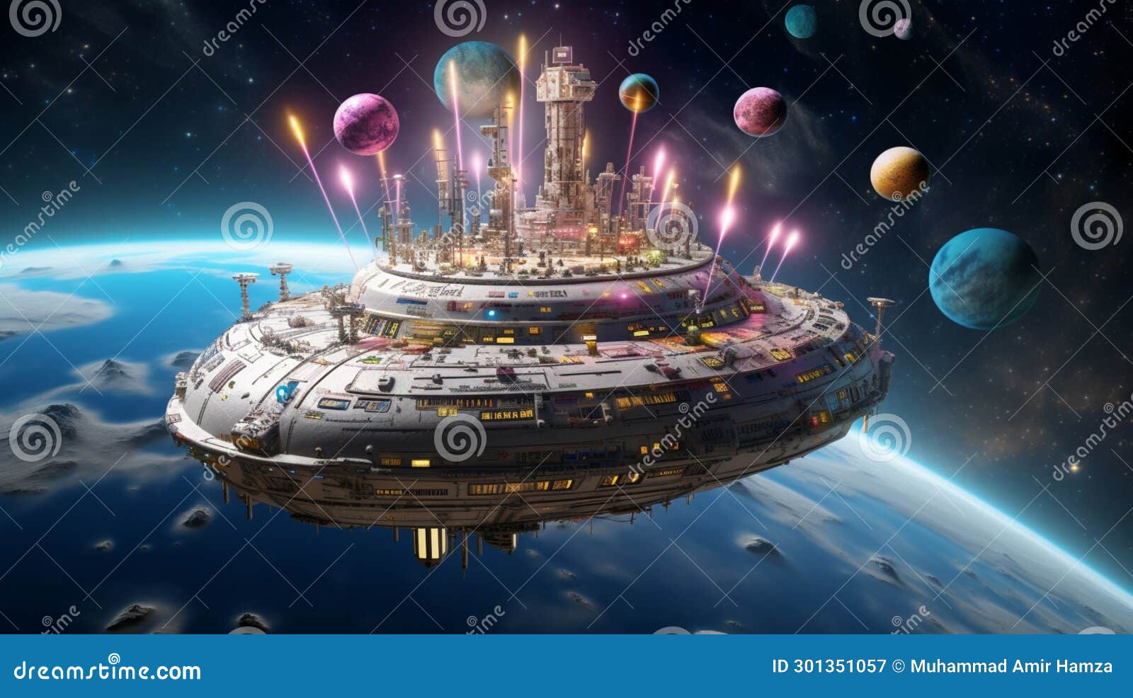 A Spaceship in Outer Space with Out-of- Stock Illustration ...