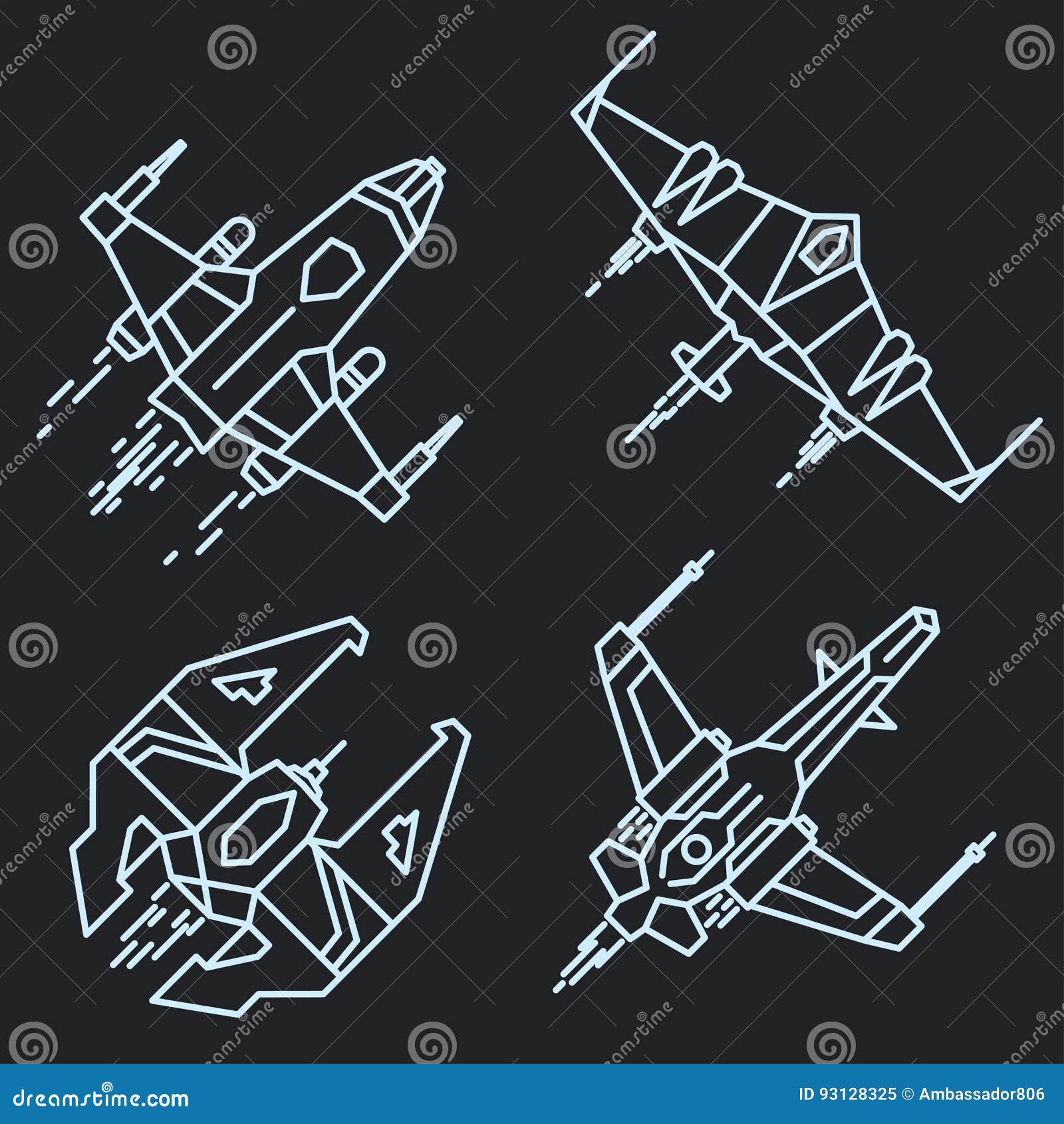 Spaceship Outline, Linear Flying Rocket Vector Stock Vector ...