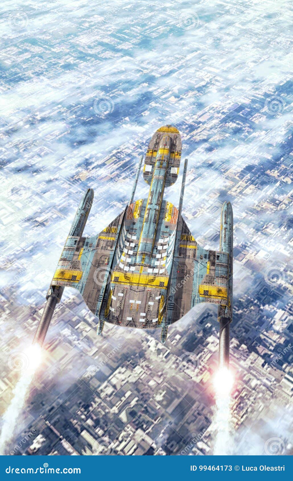 Spaceship Over Mountain Path On Distant World Stock Photo ...